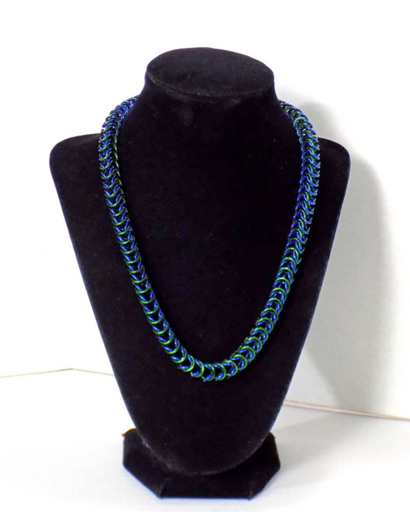 Handmade Blue and Green Boxchain Chainmaille Necklace, Nickel Free ...