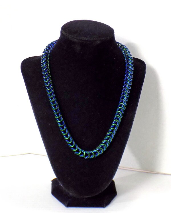Handmade Blue and Green Boxchain Chainmaille Necklace, Nickel Free ...