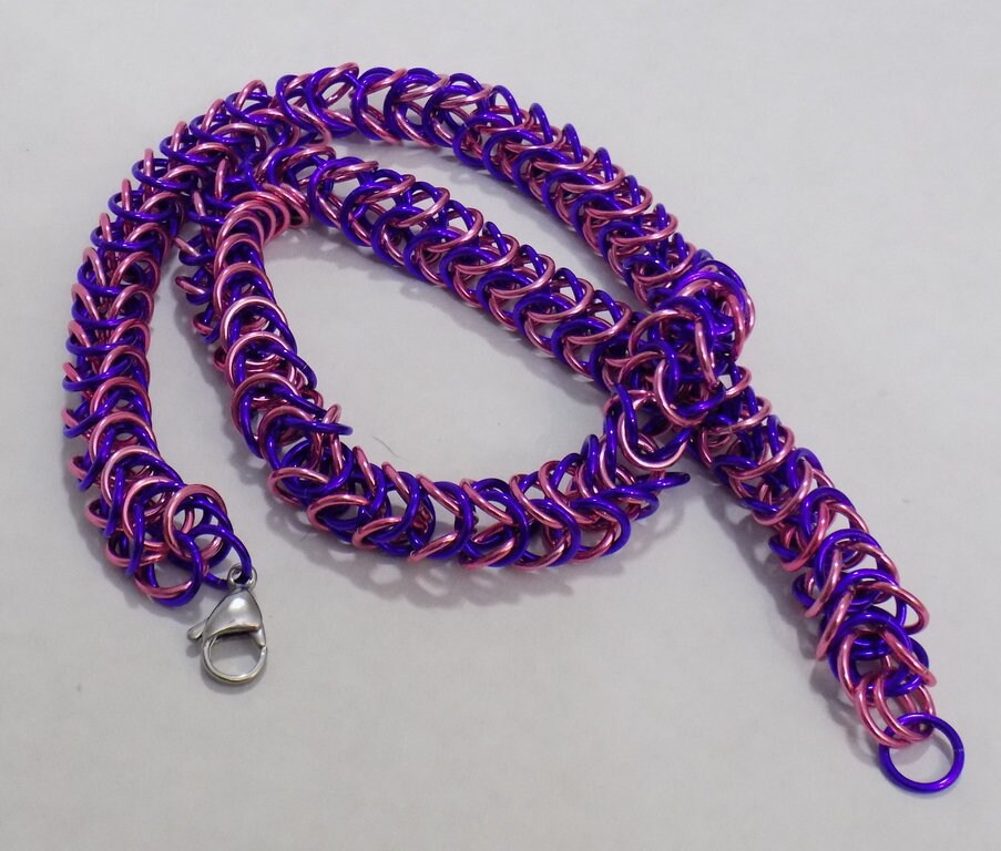 Pink and Purple Chainmaille Box Chain Necklace, Nickel Free Anodized ...