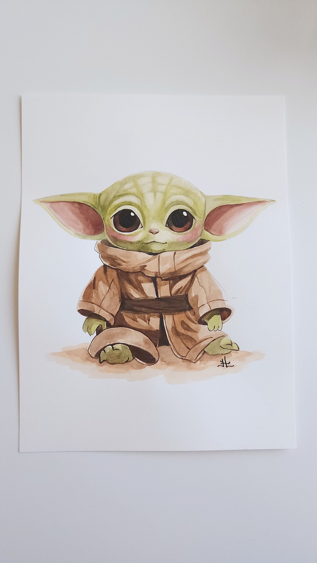 Original Handmade Cute Baby Yoda/ Grogu/ Illustration/ Watercolor ...