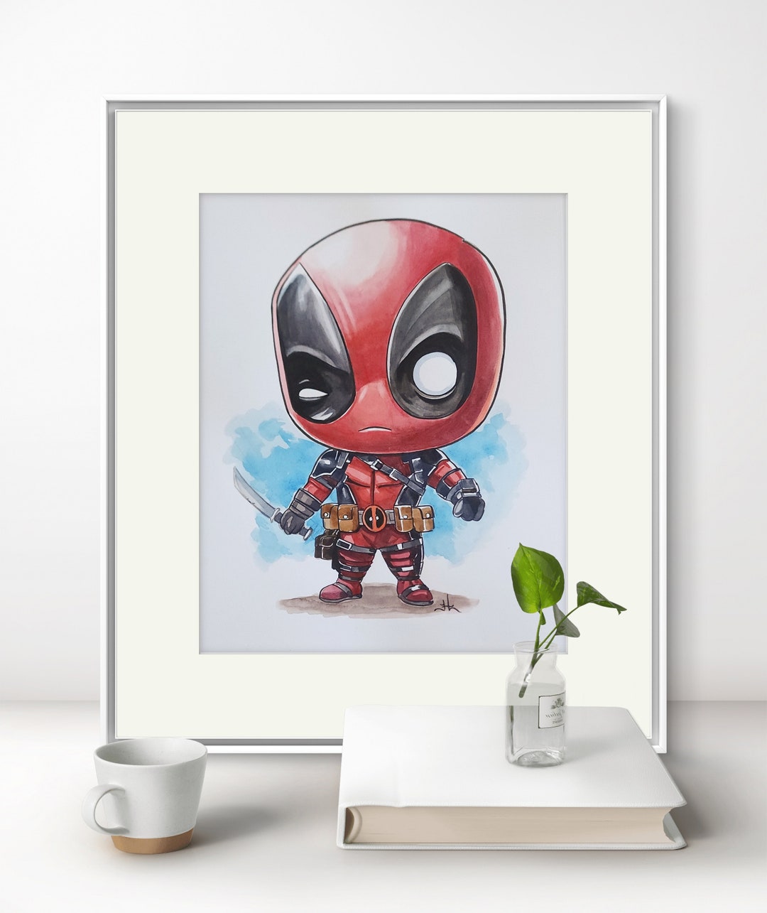 Watercolor Original Handmade Cute Deadpool Baby Comic Illustration ...