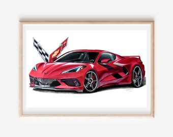 Corvette C8 Drawing - Etsy