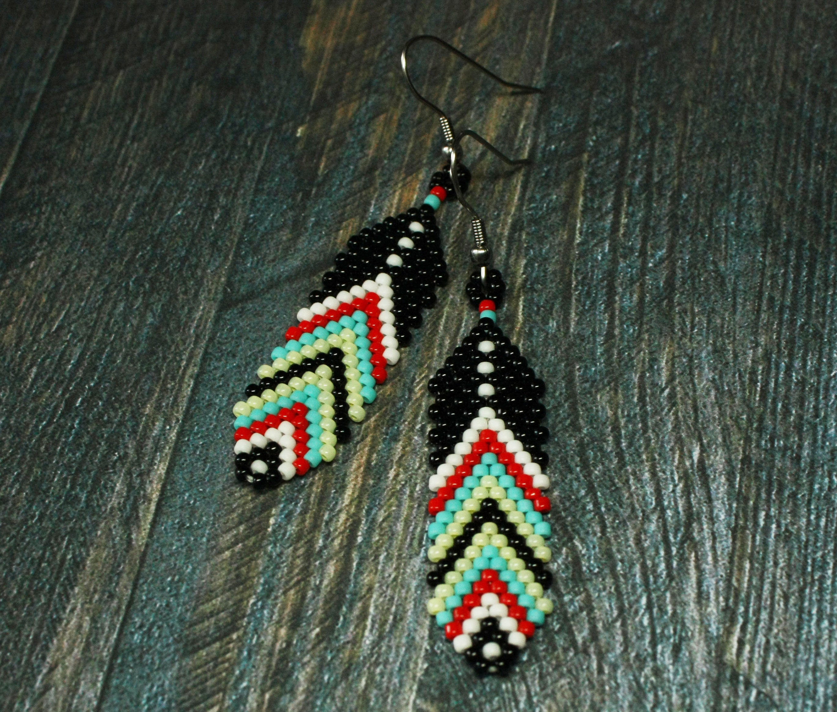 Black Feather Earrings Seed Bead Fashion Earrings Beaded Jewelry ...