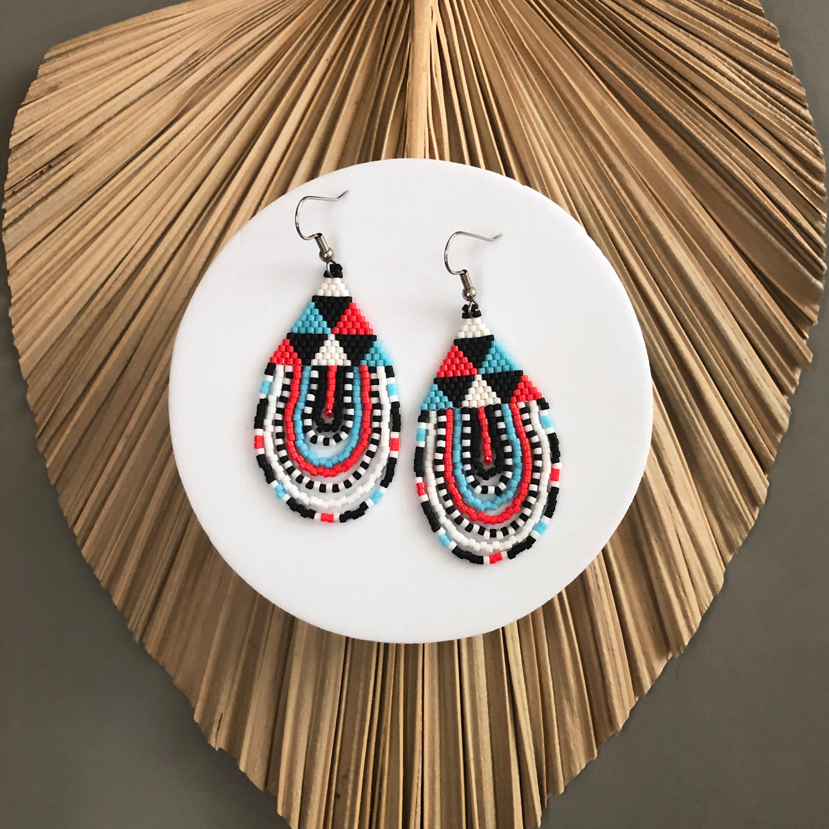 Geometric Modern Seed Bead Earrings Beaded Geometric Handmade Earrings ...