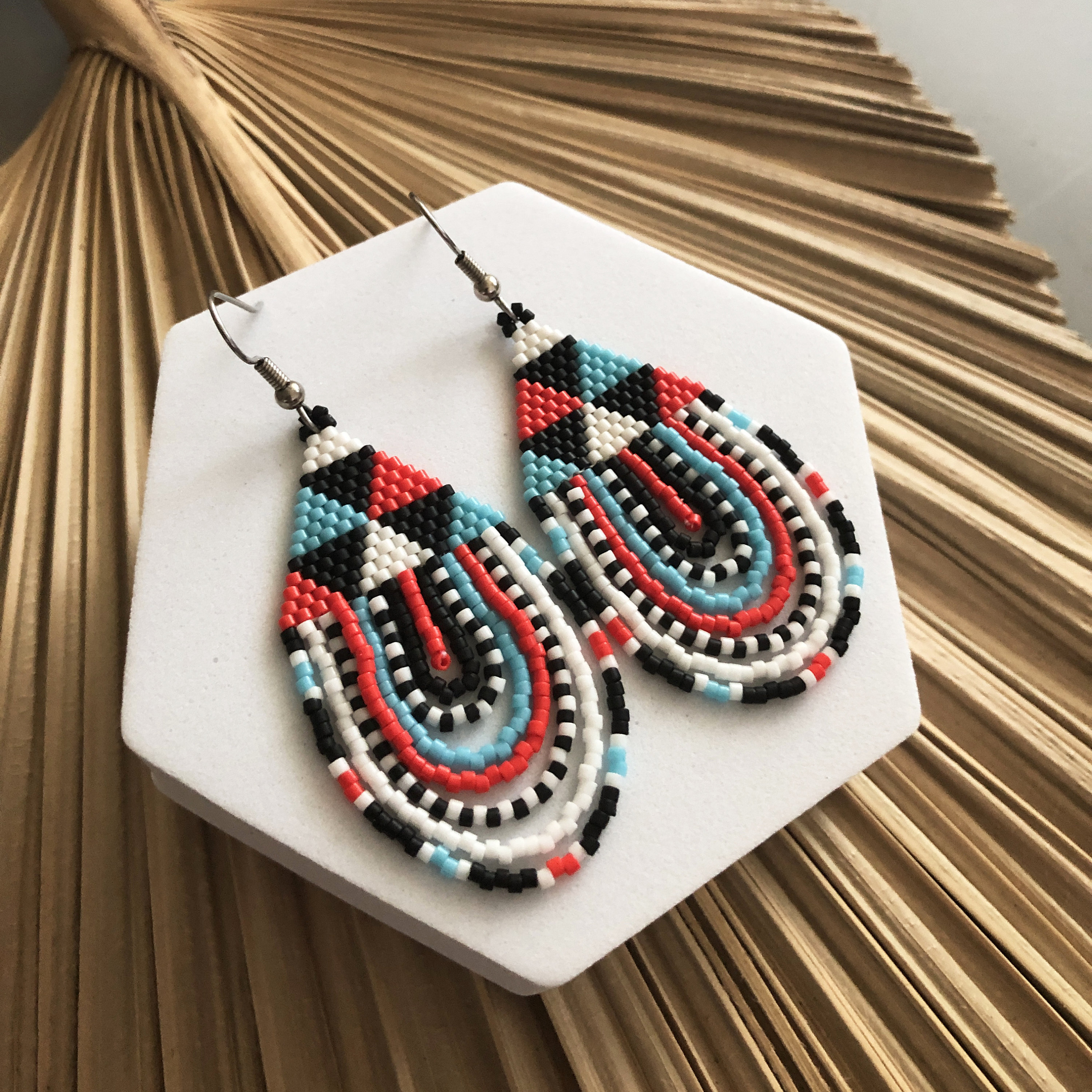 Geometric Modern Seed Bead Earrings Beaded Geometric Handmade Earrings ...