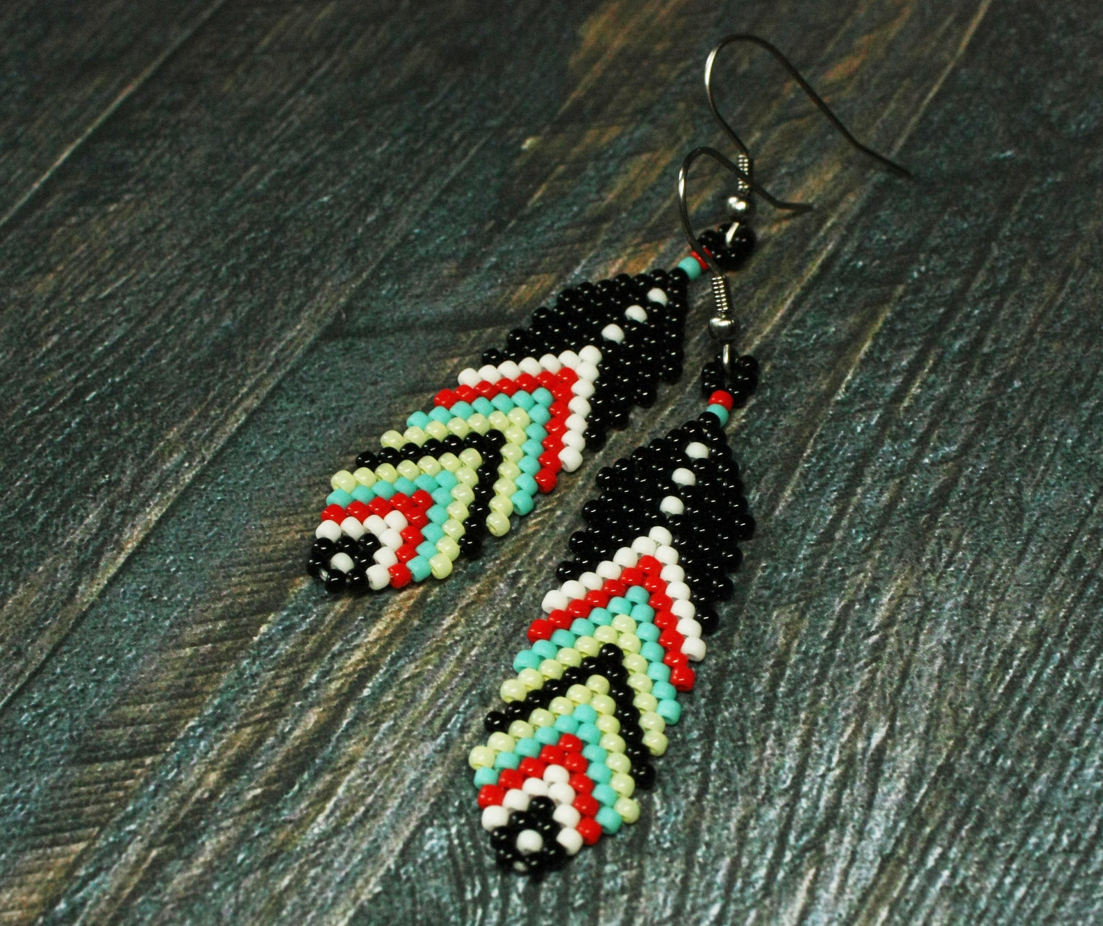 Black Feather Earrings Seed Bead Fashion Earrings Beaded Jewelry ...