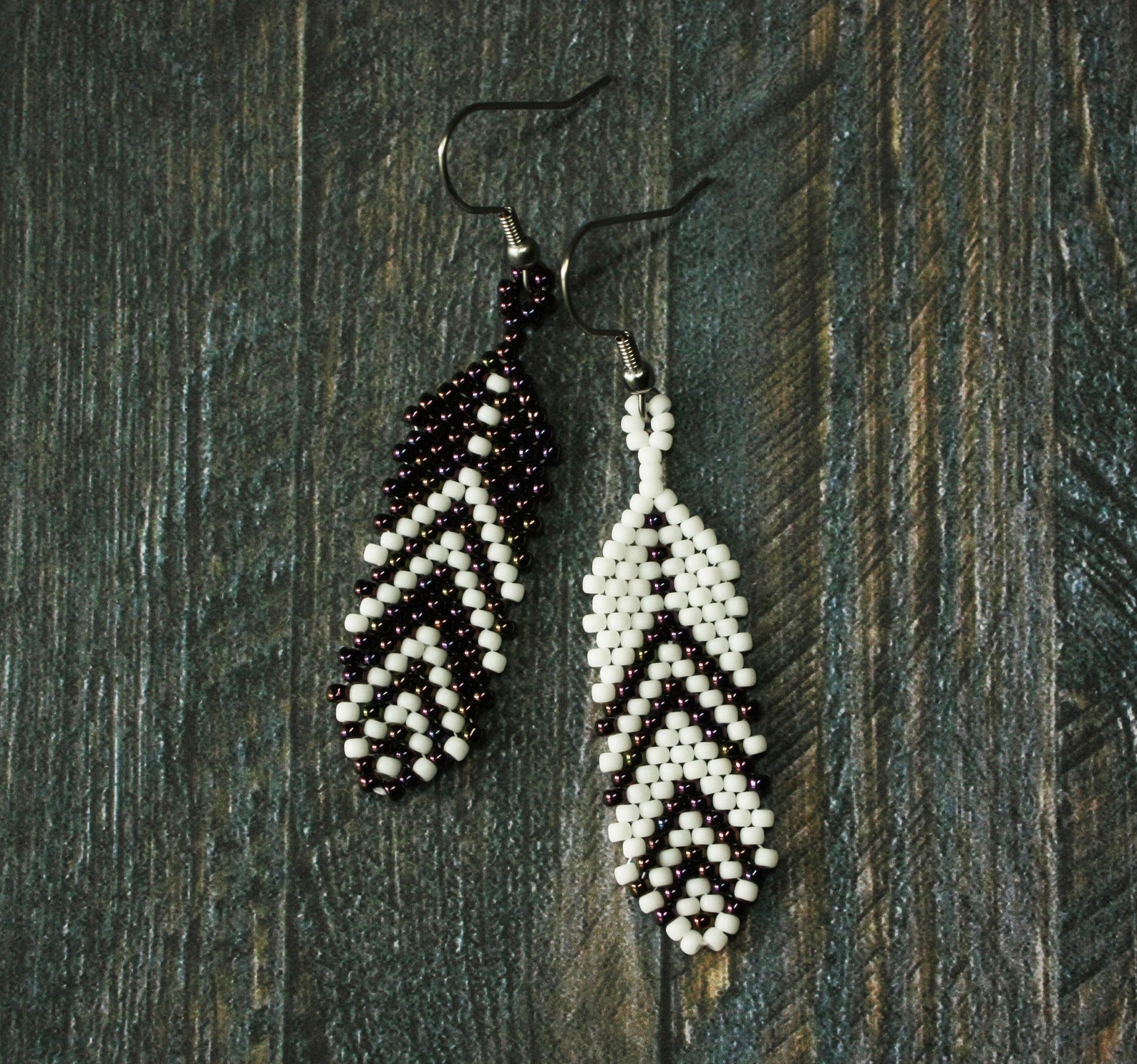 Small Seed Bead Earrings Feather Earrings Native Indian White - Etsy