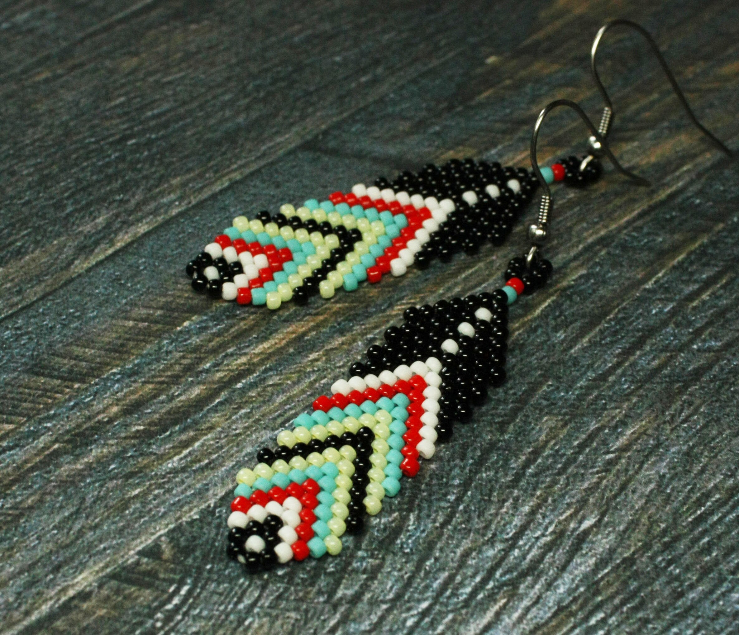 Black Feather Earrings Seed Bead Fashion Earrings Beaded Jewelry ...