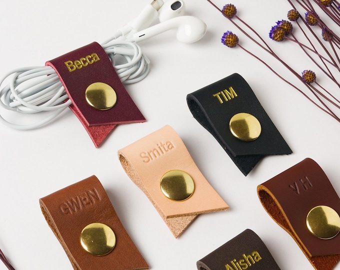 Customizable Leather Cord Keeper Earbud Holder Personalized 3 - Etsy