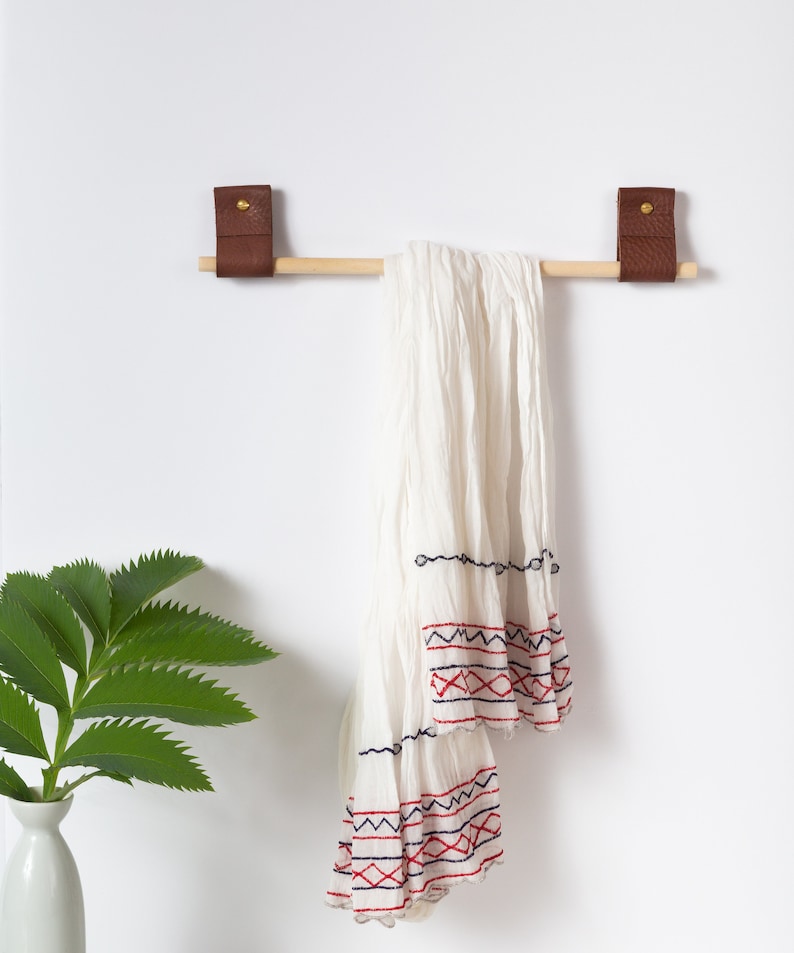 Small Wide Leather Strap Brass Hanging Strap Towel Ring Hook Loop ...