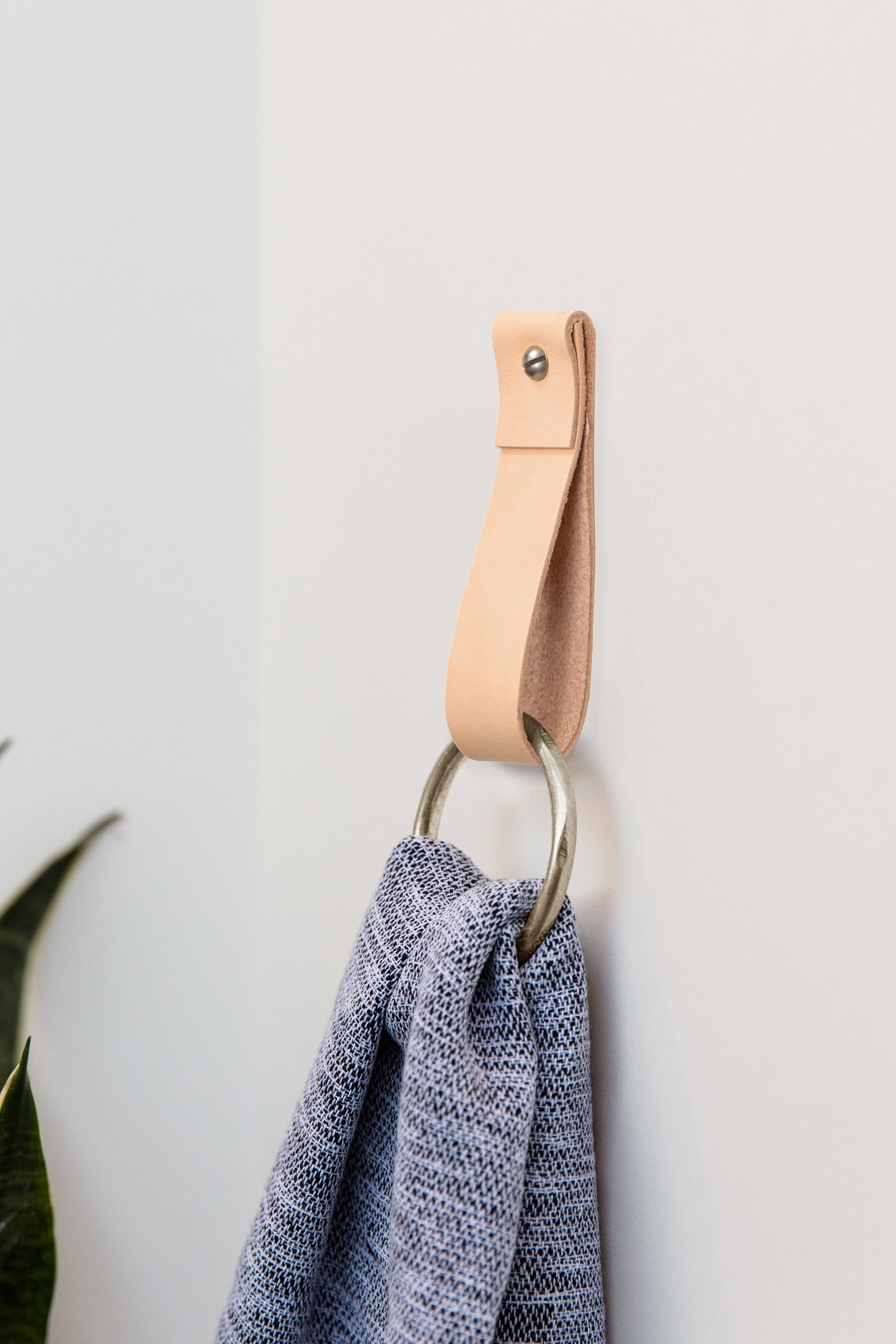 Medium Leather Strap Steel ring wall hook hanging storage | Etsy