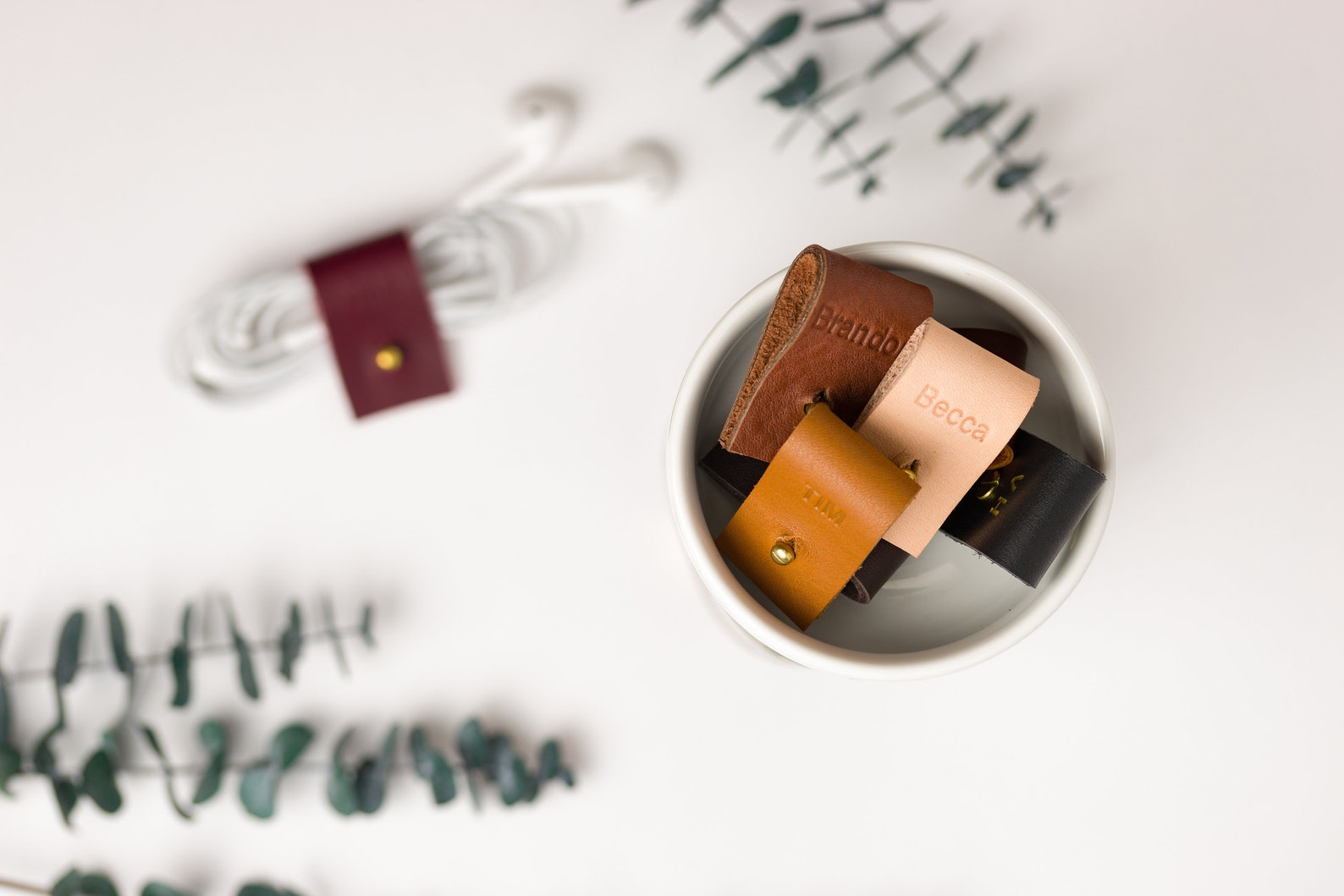 Personalized Leather Cord Organizer Cord Keeper Earbud Holder - Etsy