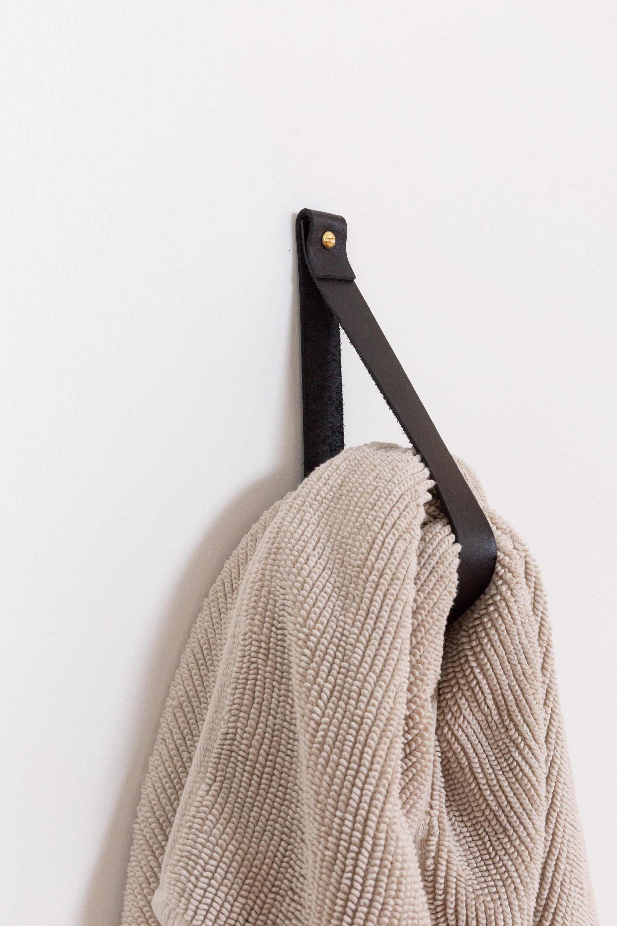 Large Flat End - Leather Display Strap Hanger for Bathroom Towel Holder ...