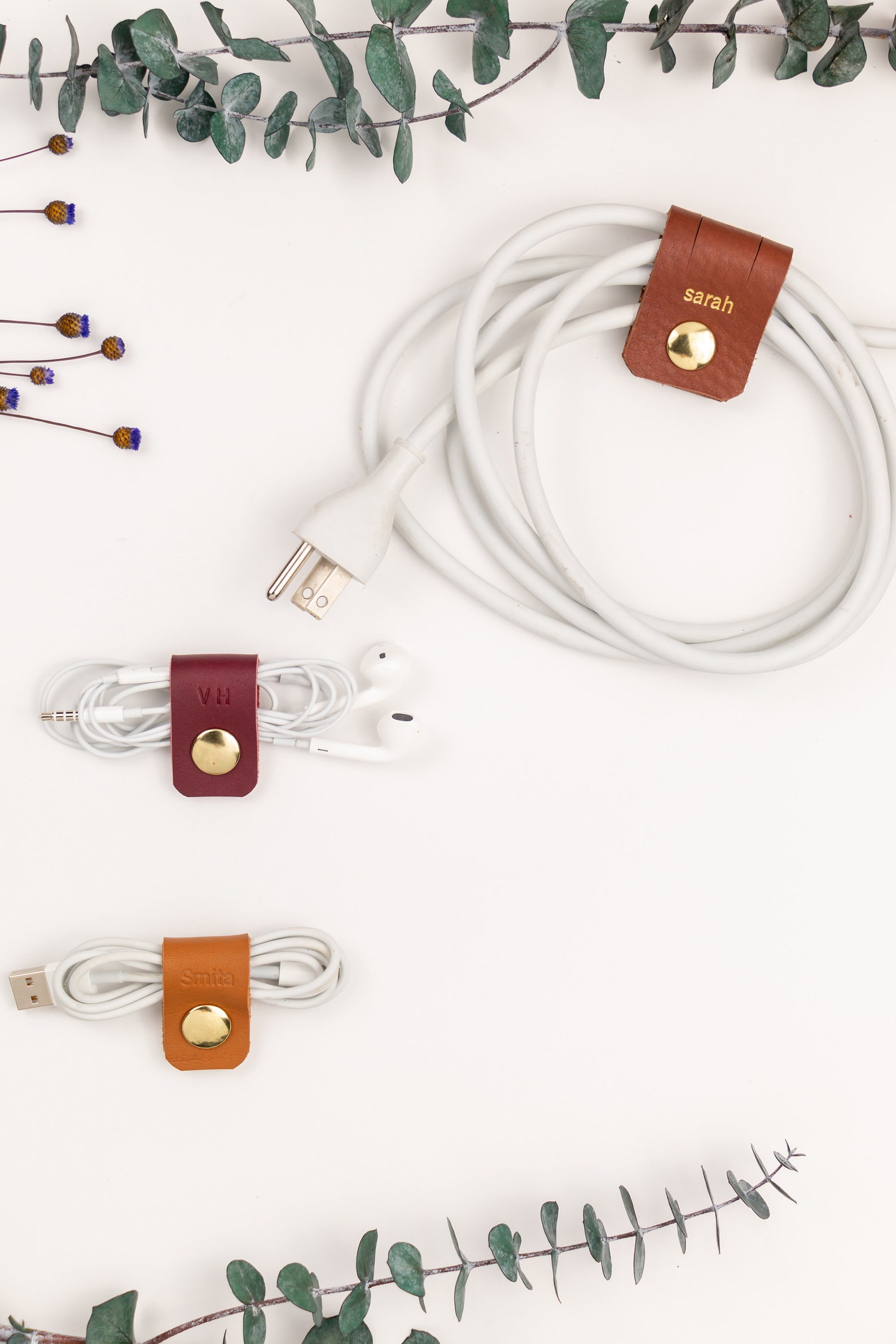 Leather Cord Keeper Set Personalized Leather Cord Holder | Etsy