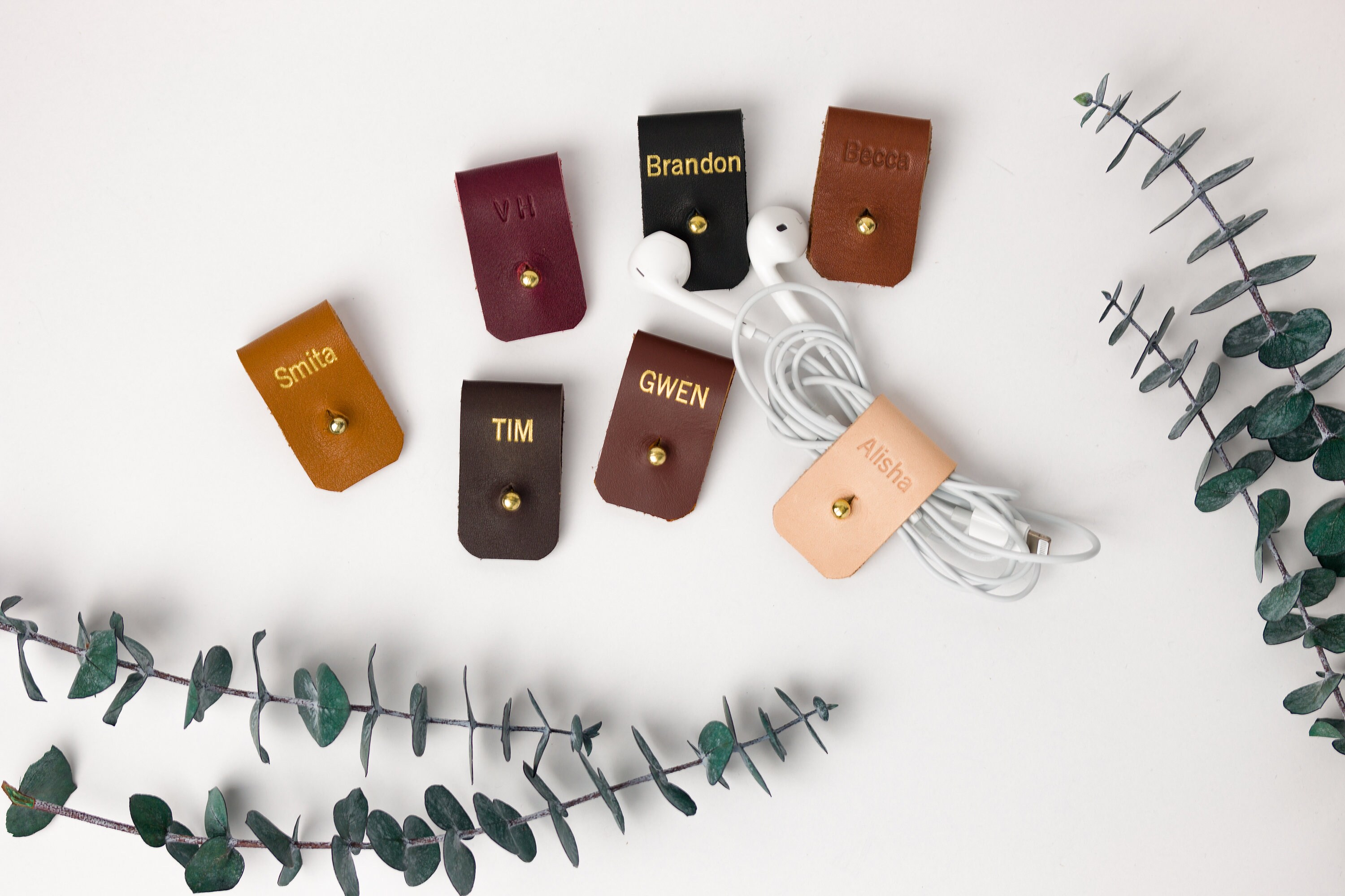 Personalized leather cord organizer cord keeper earbud holder | Etsy