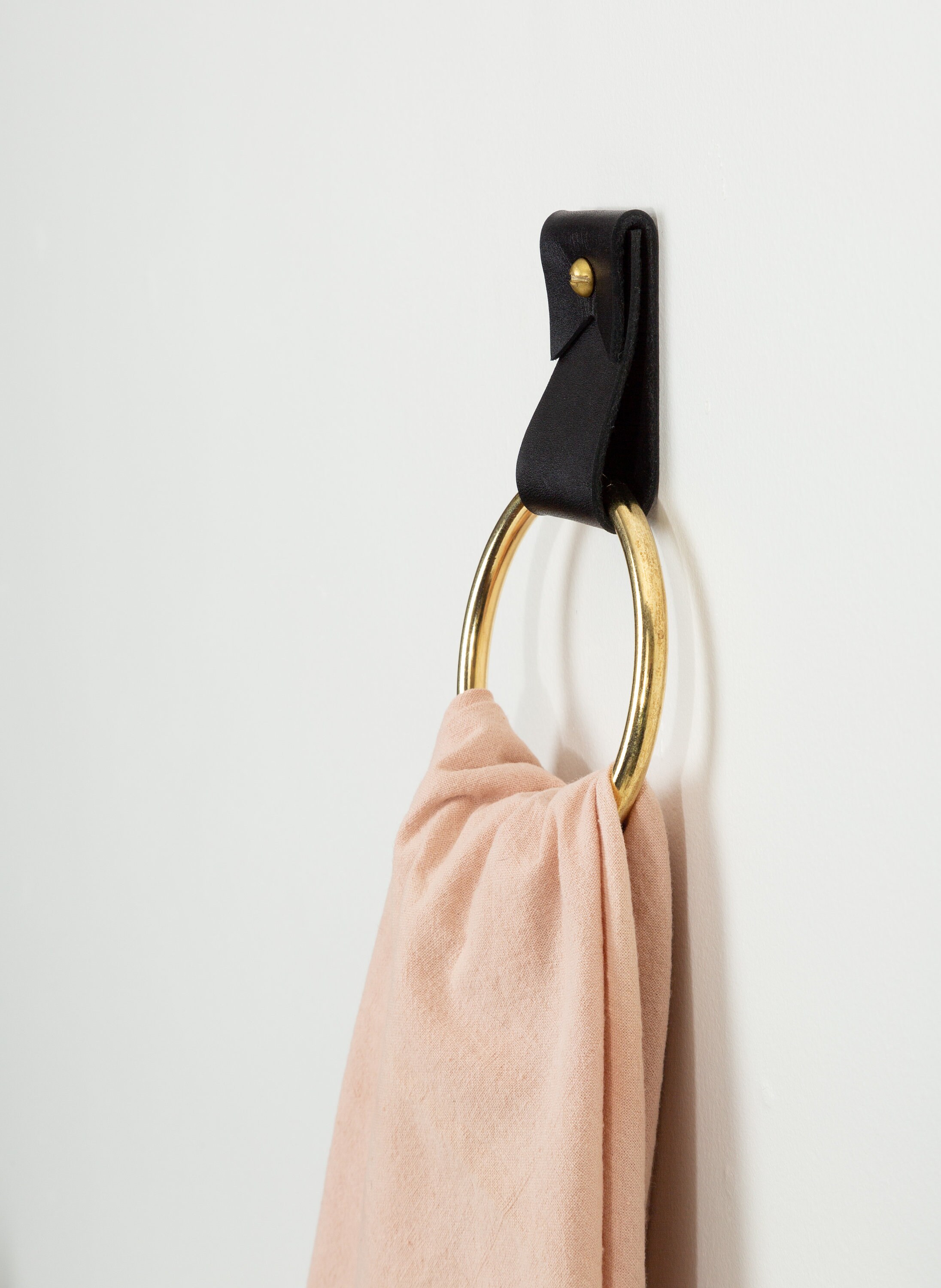 Small Wide Leather Wall Hanging Strap Gold Towel Ring Hook Loop ...
