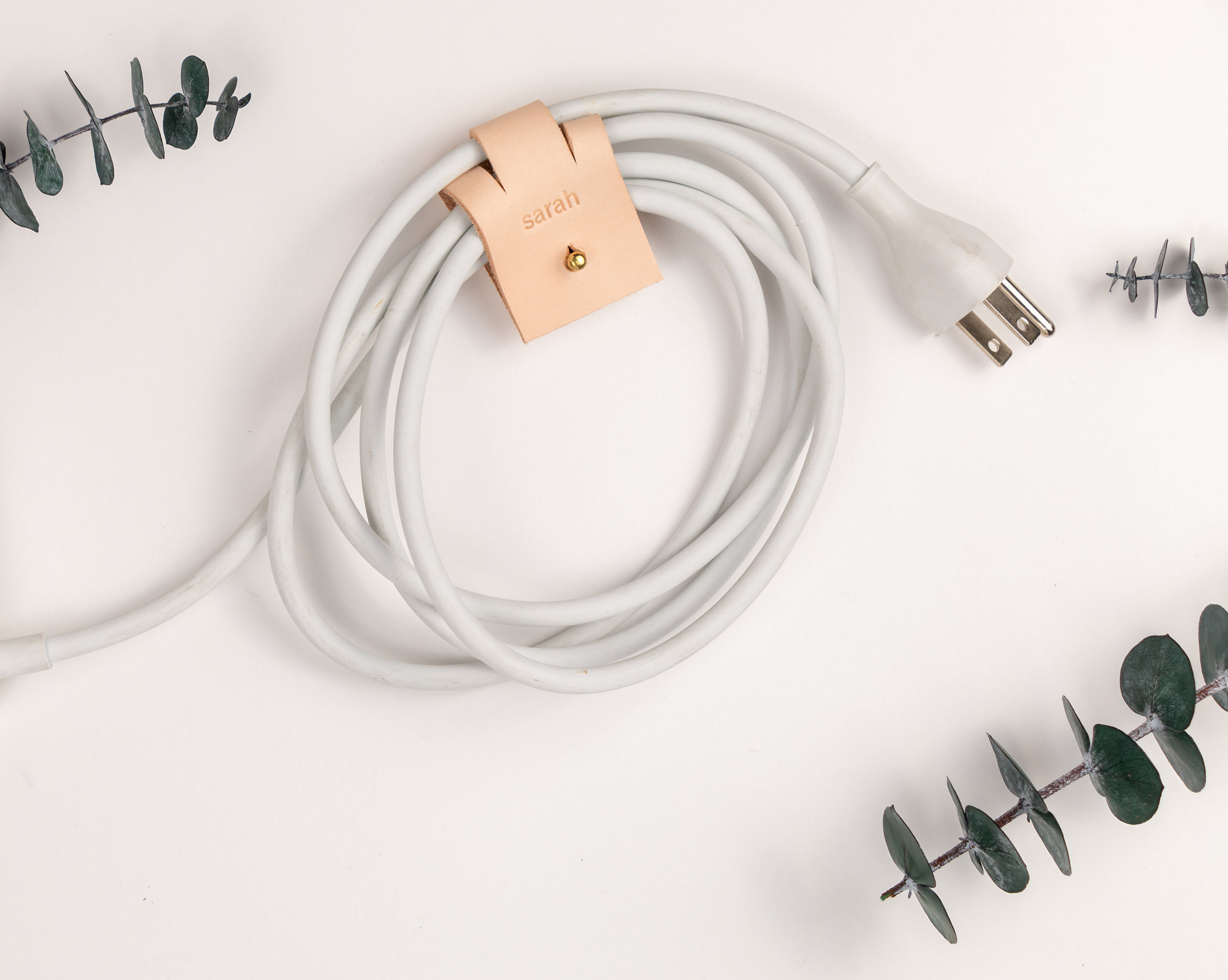 Large custom leather cable organizer cord keeper monogram | Etsy