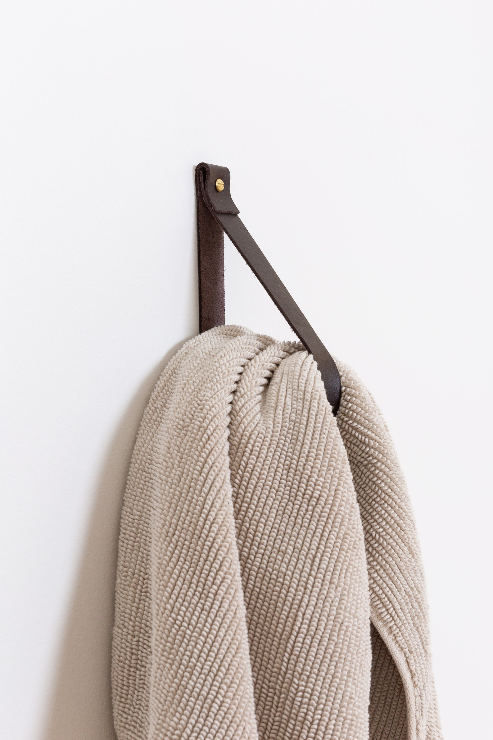 Large Flat End - Leather Display Strap Hanger for Bathroom Towel Holder ...