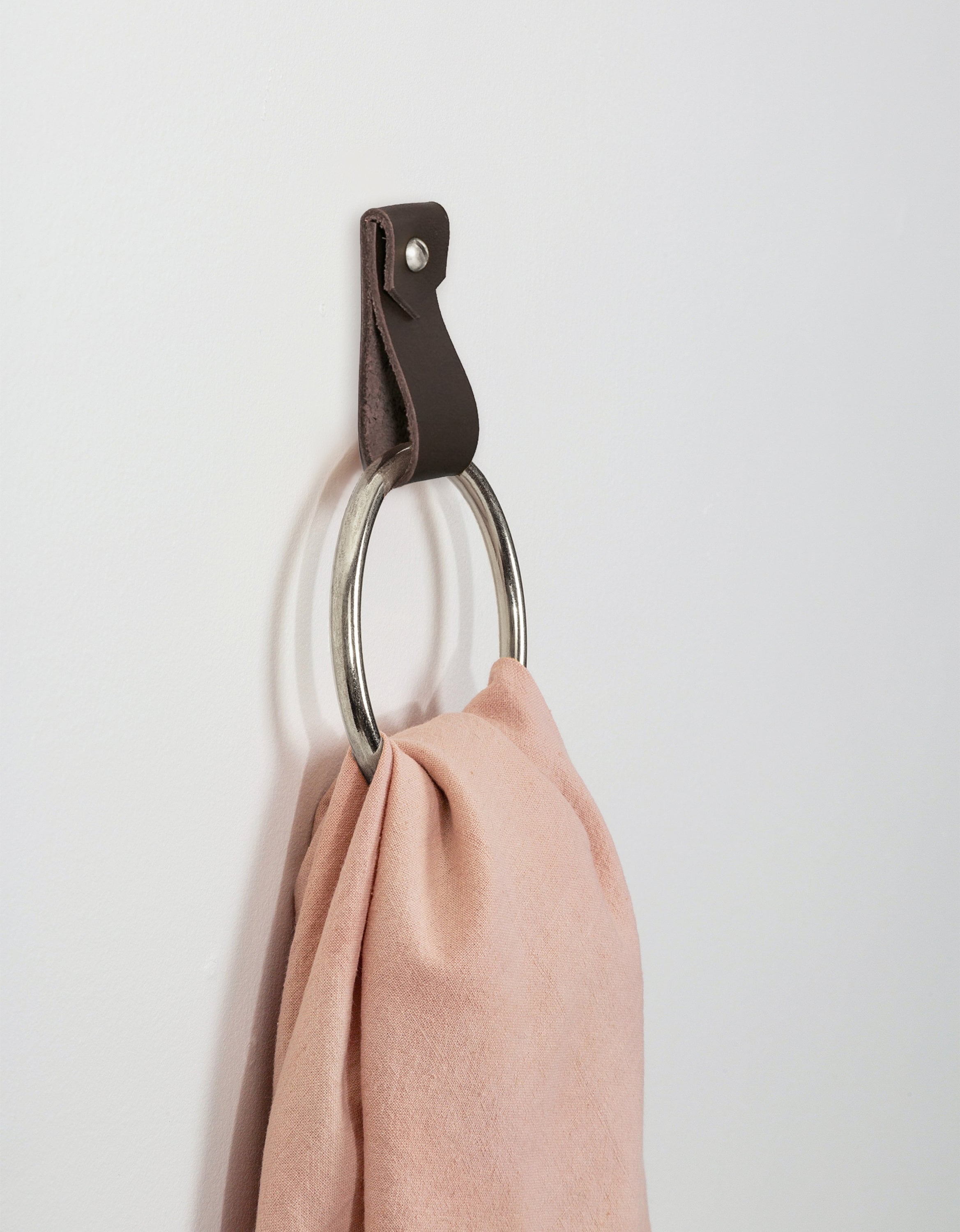 Small Leather and Sliver Wall Hanging Strap Towel Hook for Wall Leather ...