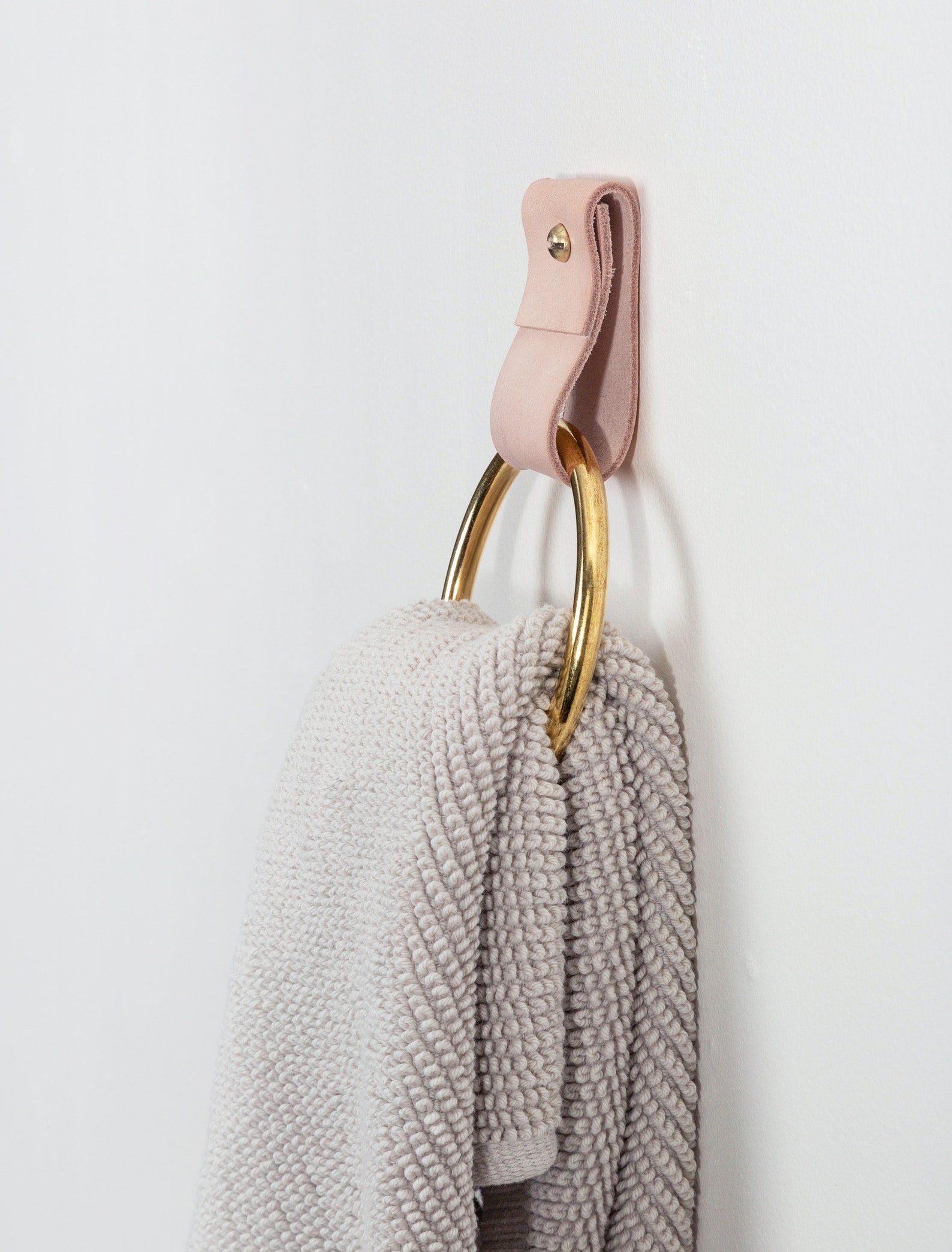 Small Leather Strap Brass Ring Wall Hook Wall Hanging Storage Towel ...