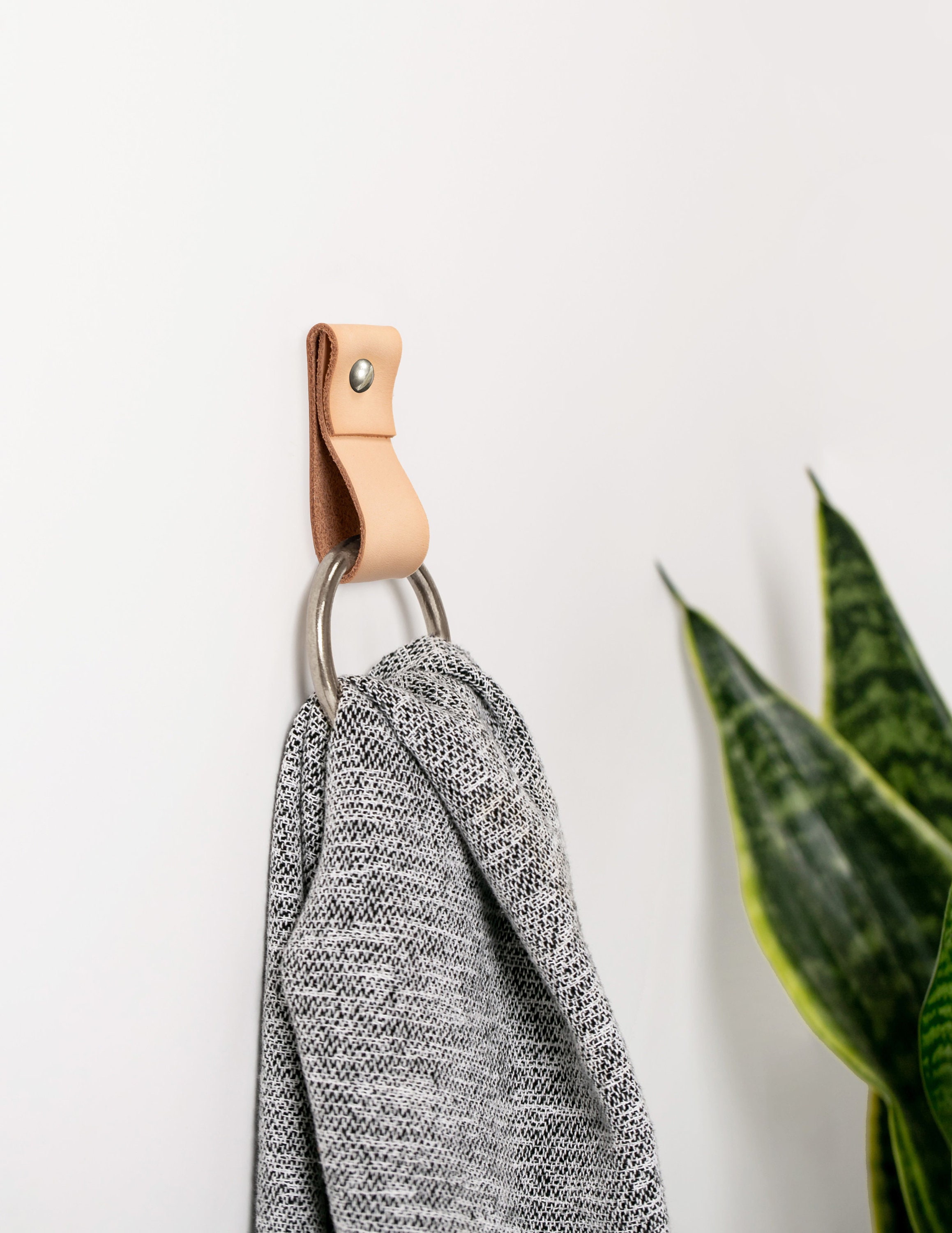 Small Leather and Silver Wall Hanging Strap Towel Hook for Wall Leather ...