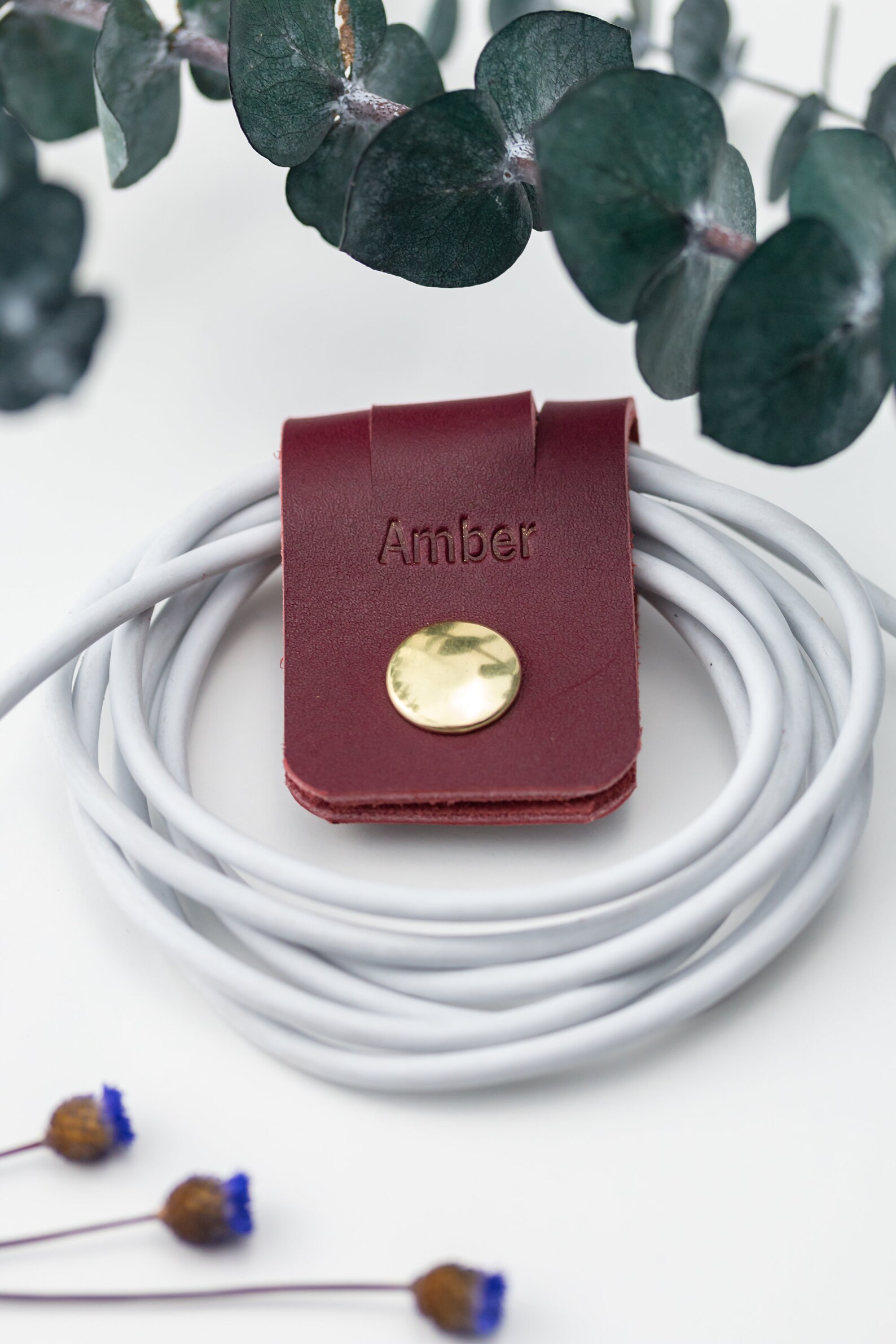 Leather Cord Keeper Set Personalized Leather Cord Holder | Etsy