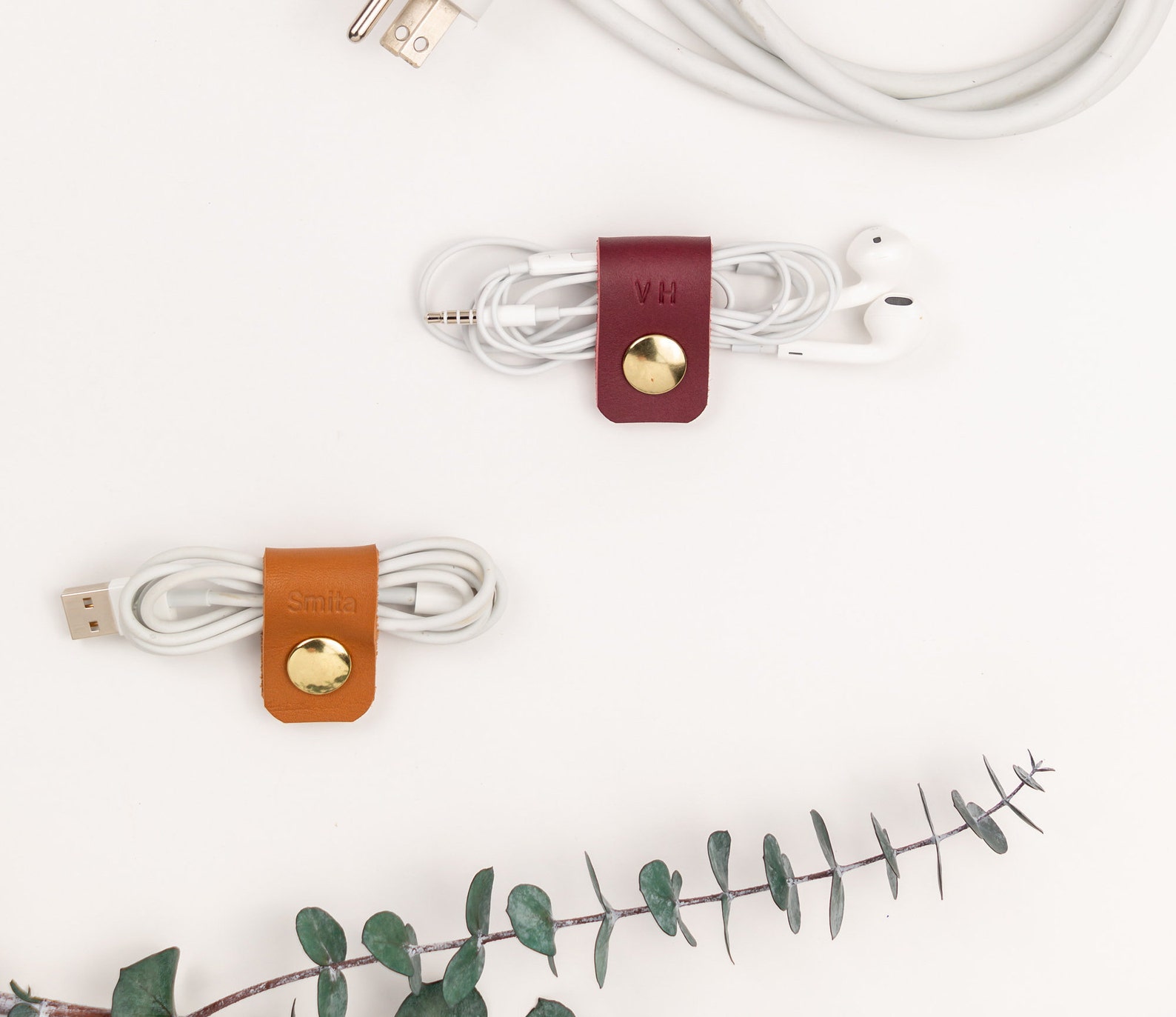 Leather Cord Keeper Set Personalized Leather Cord Holder | Etsy