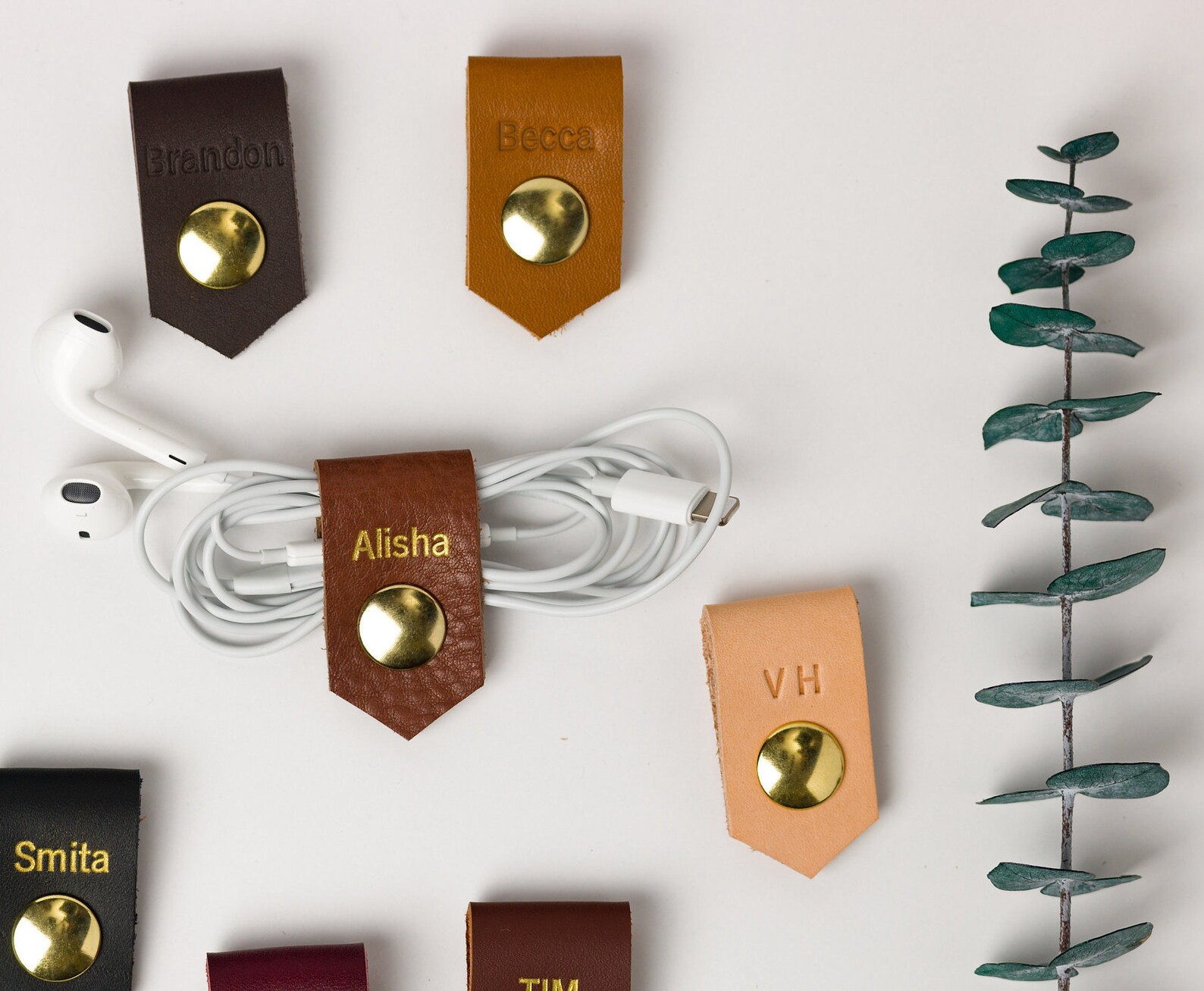 Leather Cord Keeper Set Personalized Leather Cord Holder | Etsy