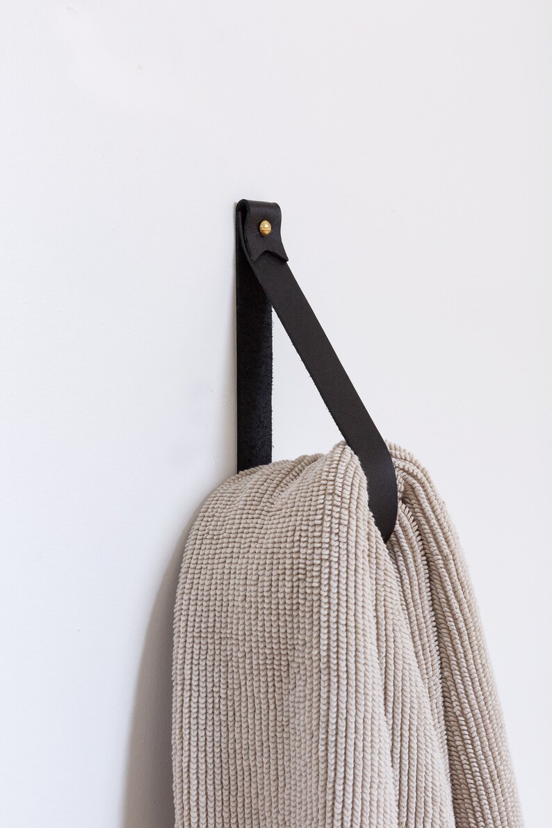 Large Minimalist Leather Display Strap Hanger for Bathroom Towel Holder ...