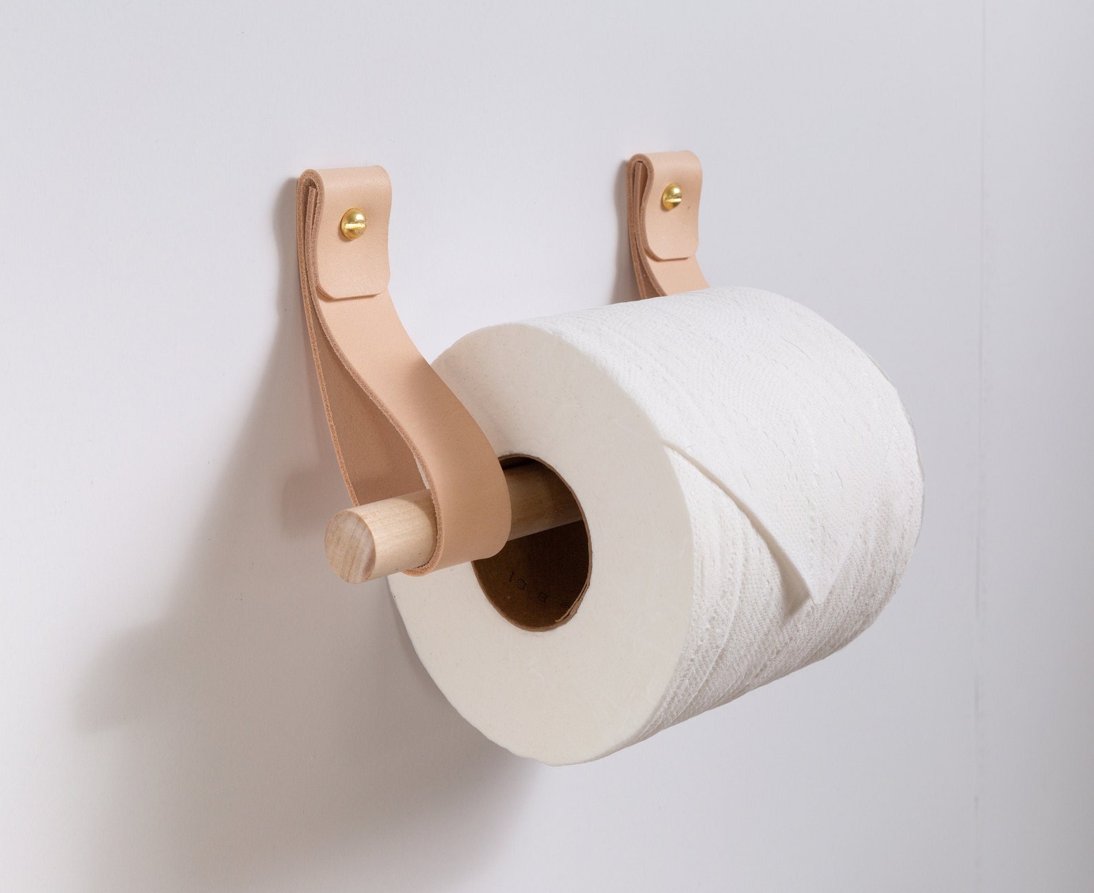 Leather Toilet Paper Holder Kit W/ Wooden Dowel Walnut or Birch Minimal ...