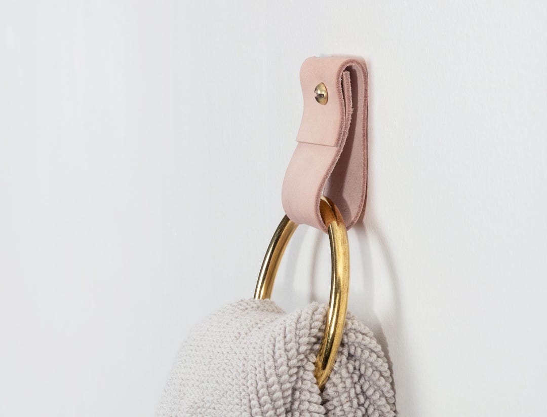 Small Wide Leather Strap Brass Hanging Strap Towel Ring Hook Loop ...