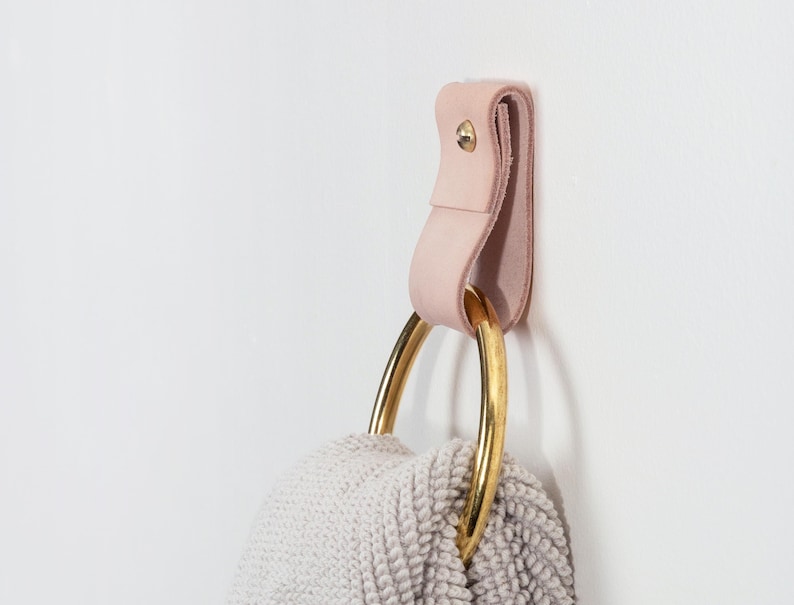 Small Wide Leather Strap Brass Hanging Strap Towel Ring Hook Loop ...