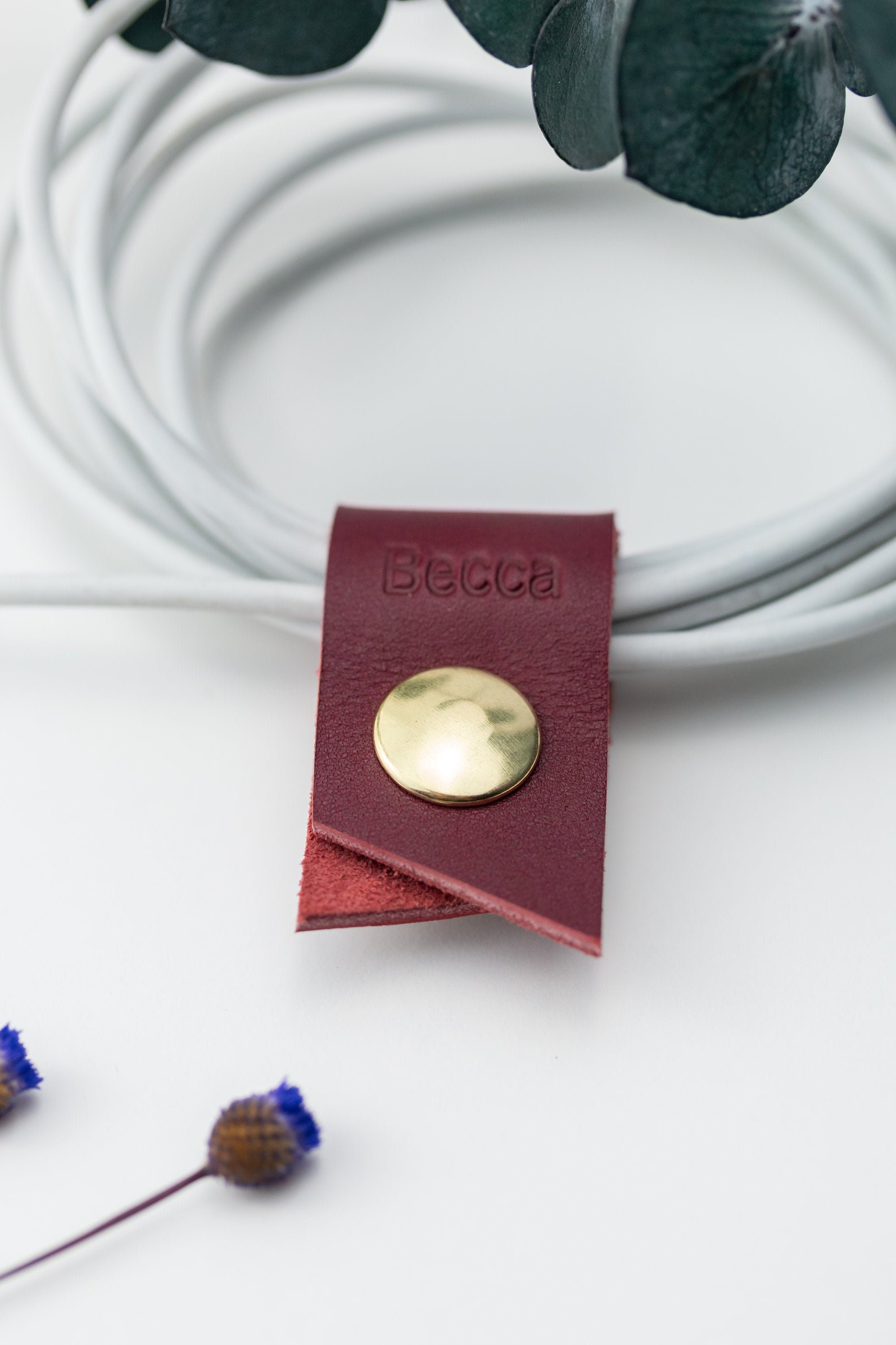 Personalised Leather Cable Organizer Cord Keeper Monogram Cable Ties ...