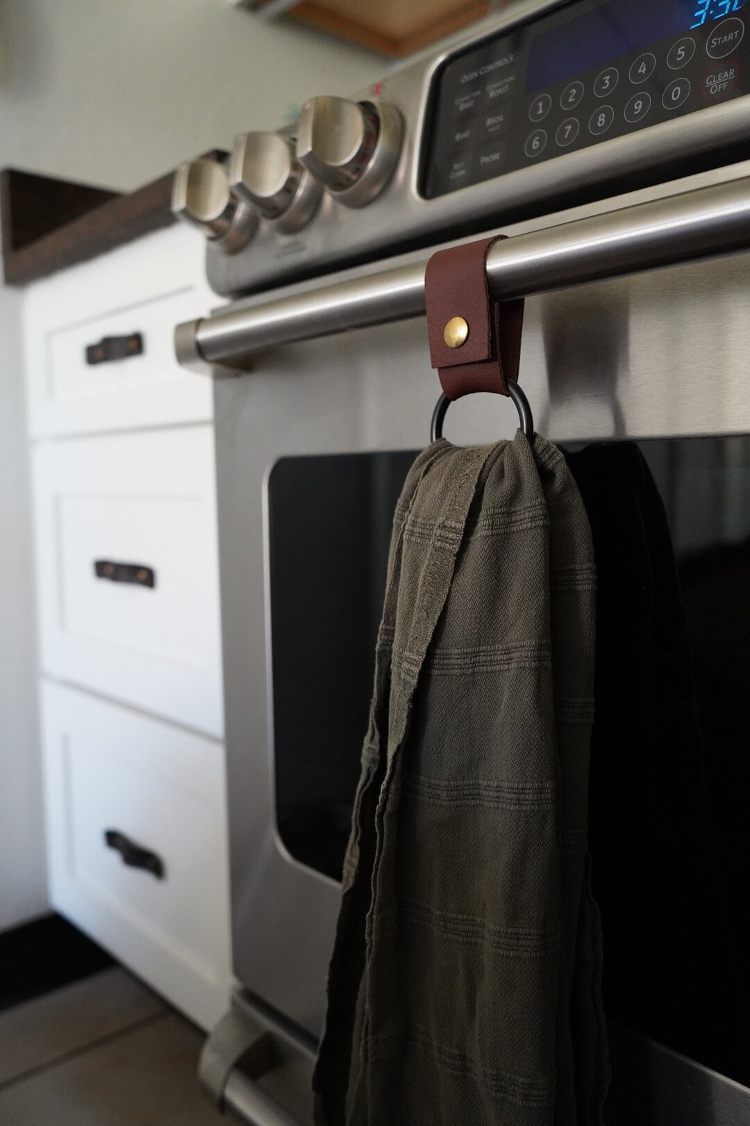 Wide Leather Oven Towel Ring Hugger for Tea and Dish Towels Perfect for ...