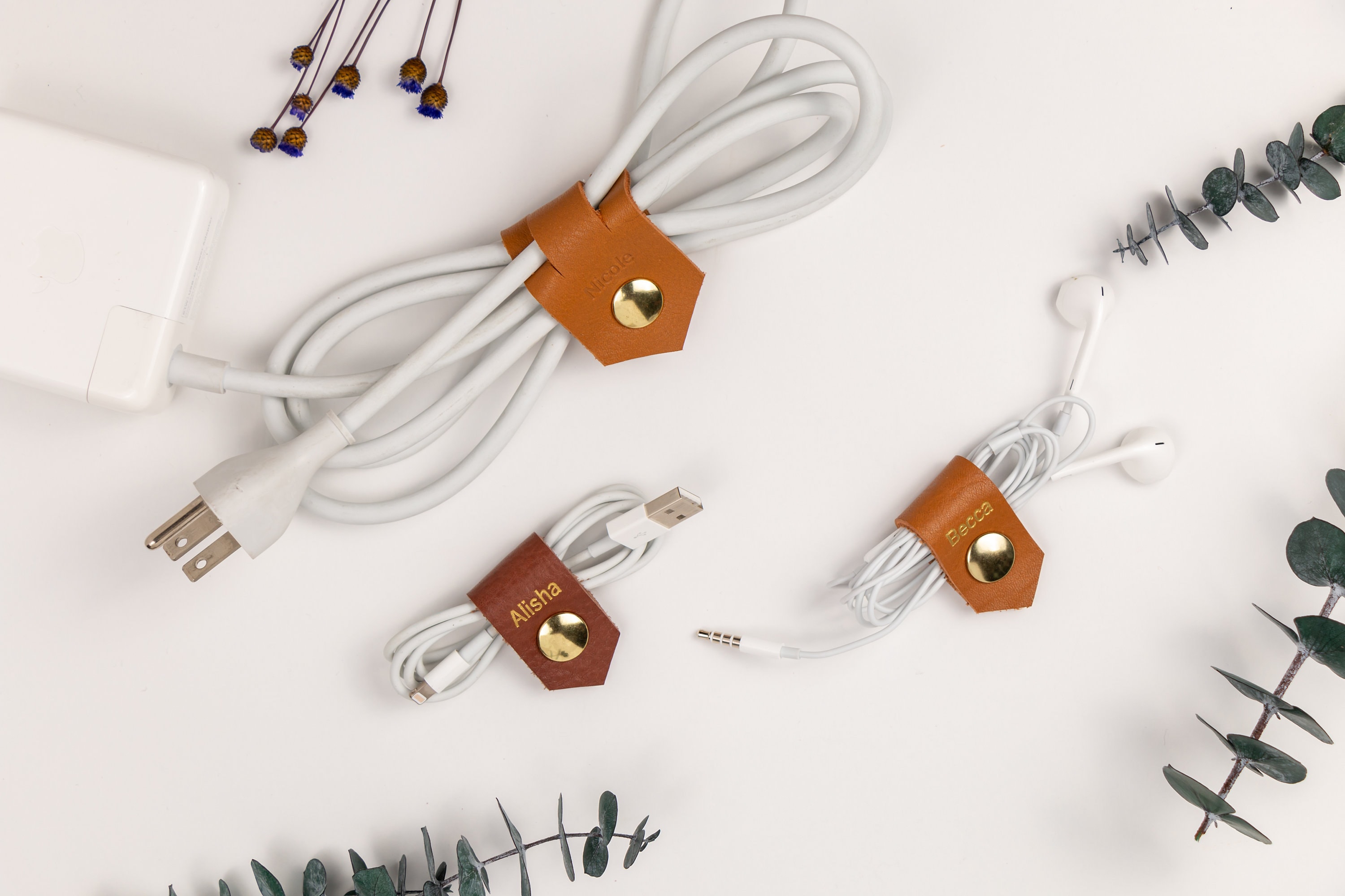 Leather Cord Keeper Set Personalized Leather Cord Holder | Etsy