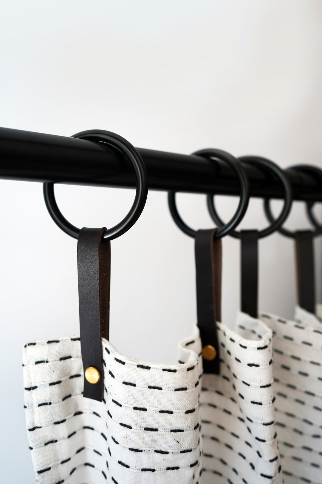 Extra Long Shower Curtain Hooks Metal Rings & Leather Loops Shower ...