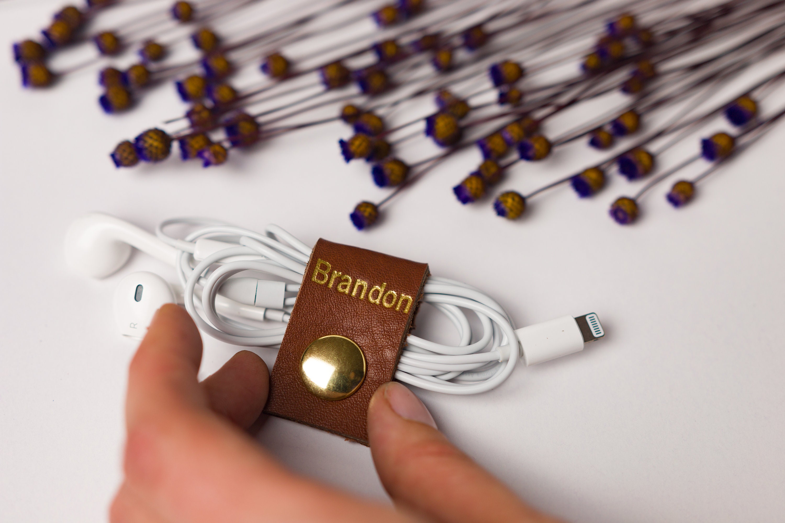 Personalised Leather Cable Organizer Cord Keeper Monogram Cable Ties ...