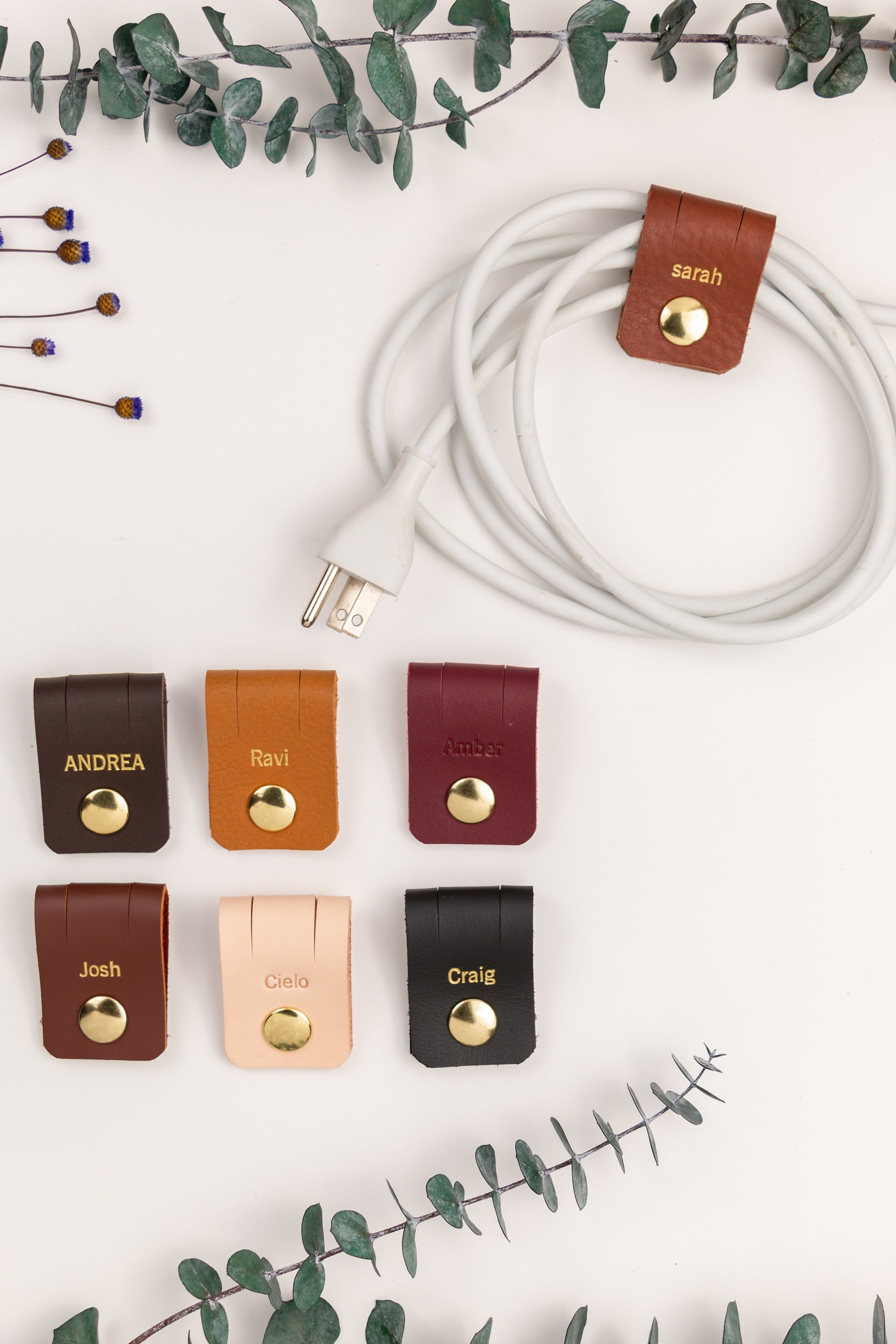 Personalized Leather Large Cord Keeper Cord Organizer for Laptop Cord ...