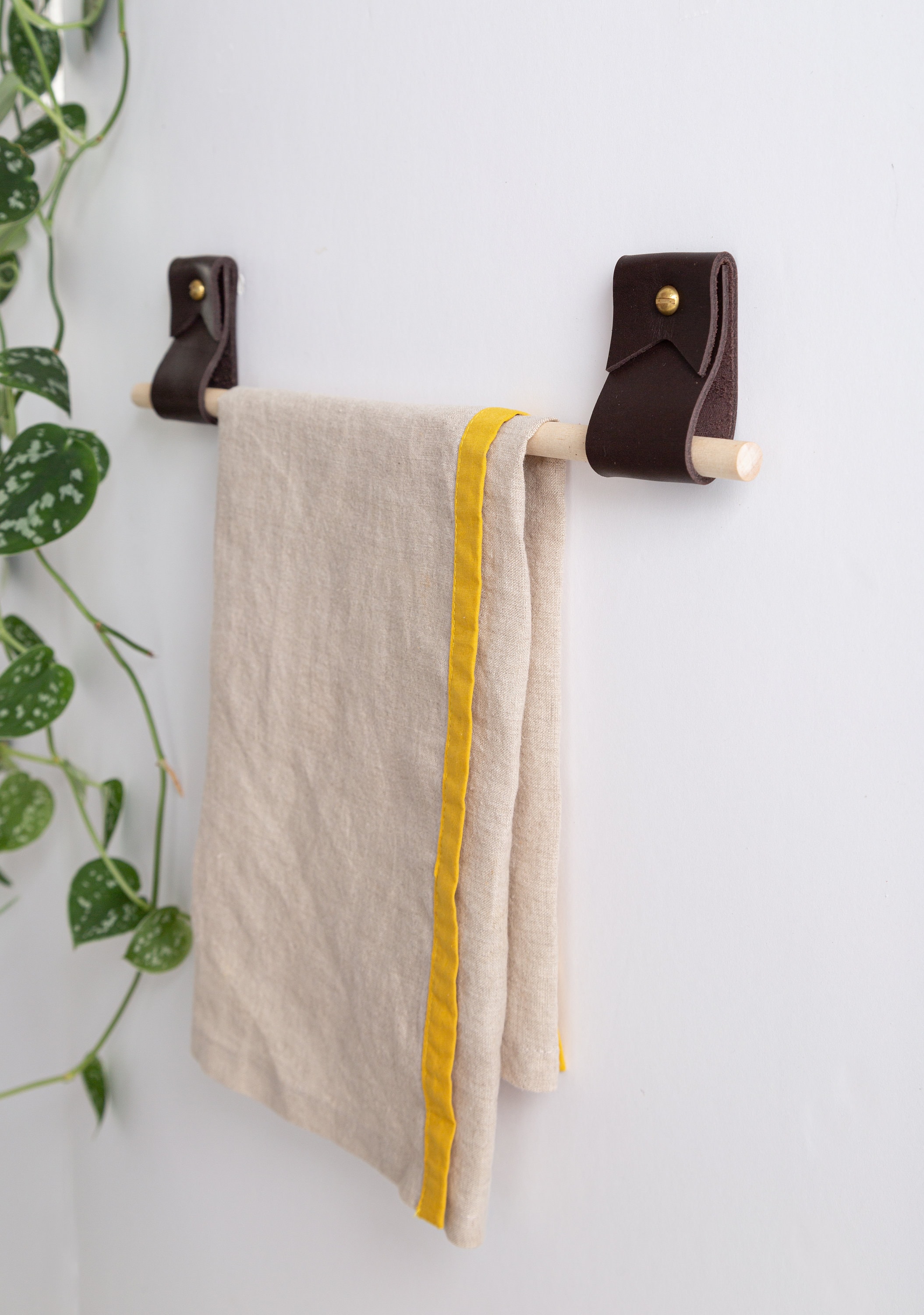 Small Wide Leather Strap With Brass Hardware Minimalist Towel Hanger ...
