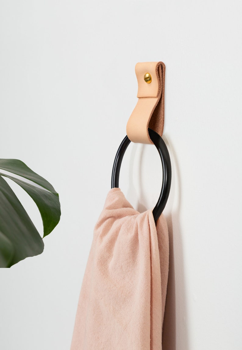 Small Leather Strap Black Ring Wall Hook Wall Hanging Storage Towel ...