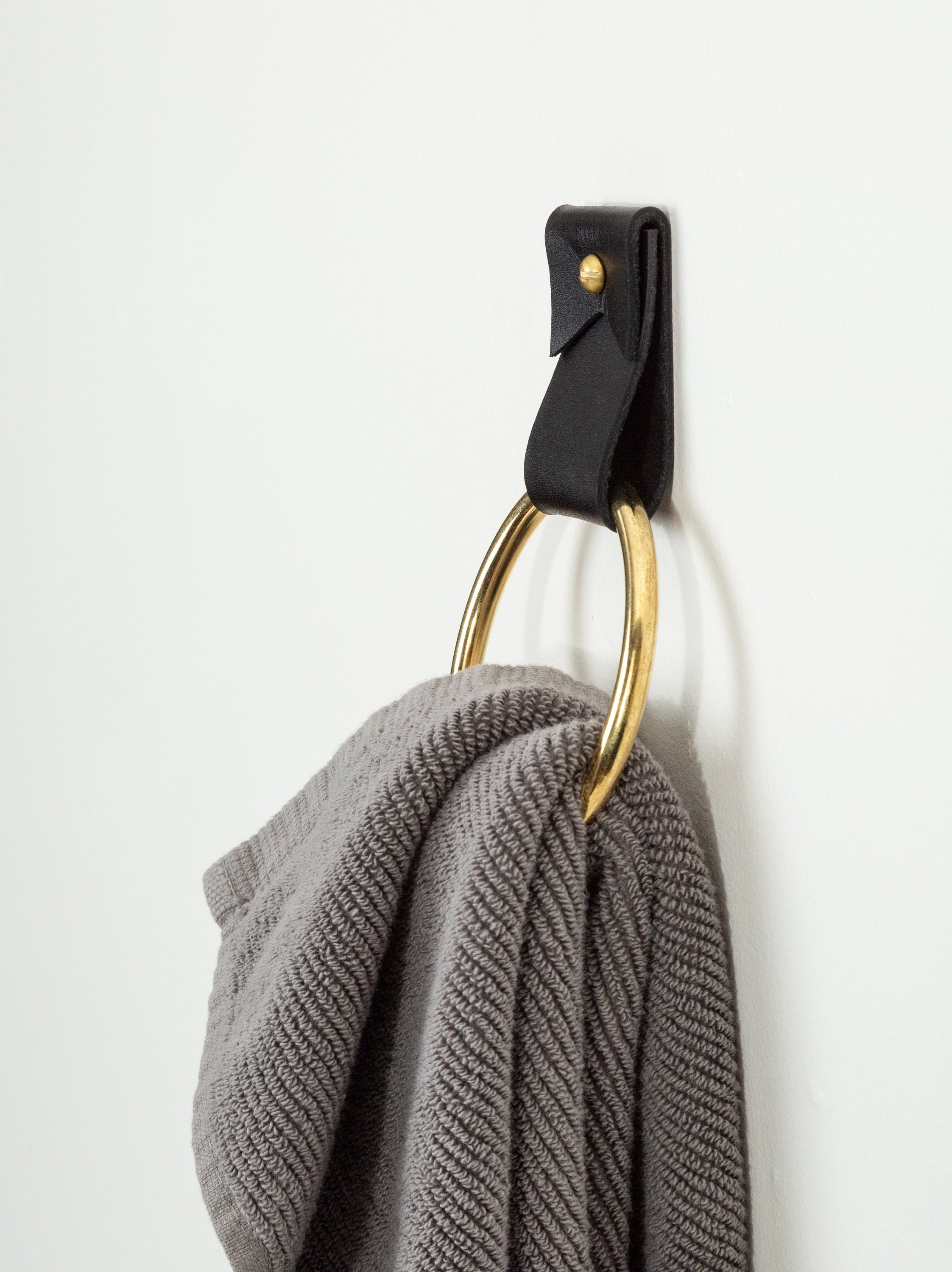 Small Wide Leather Wall Hanging Strap Gold Towel Ring Hook Loop ...