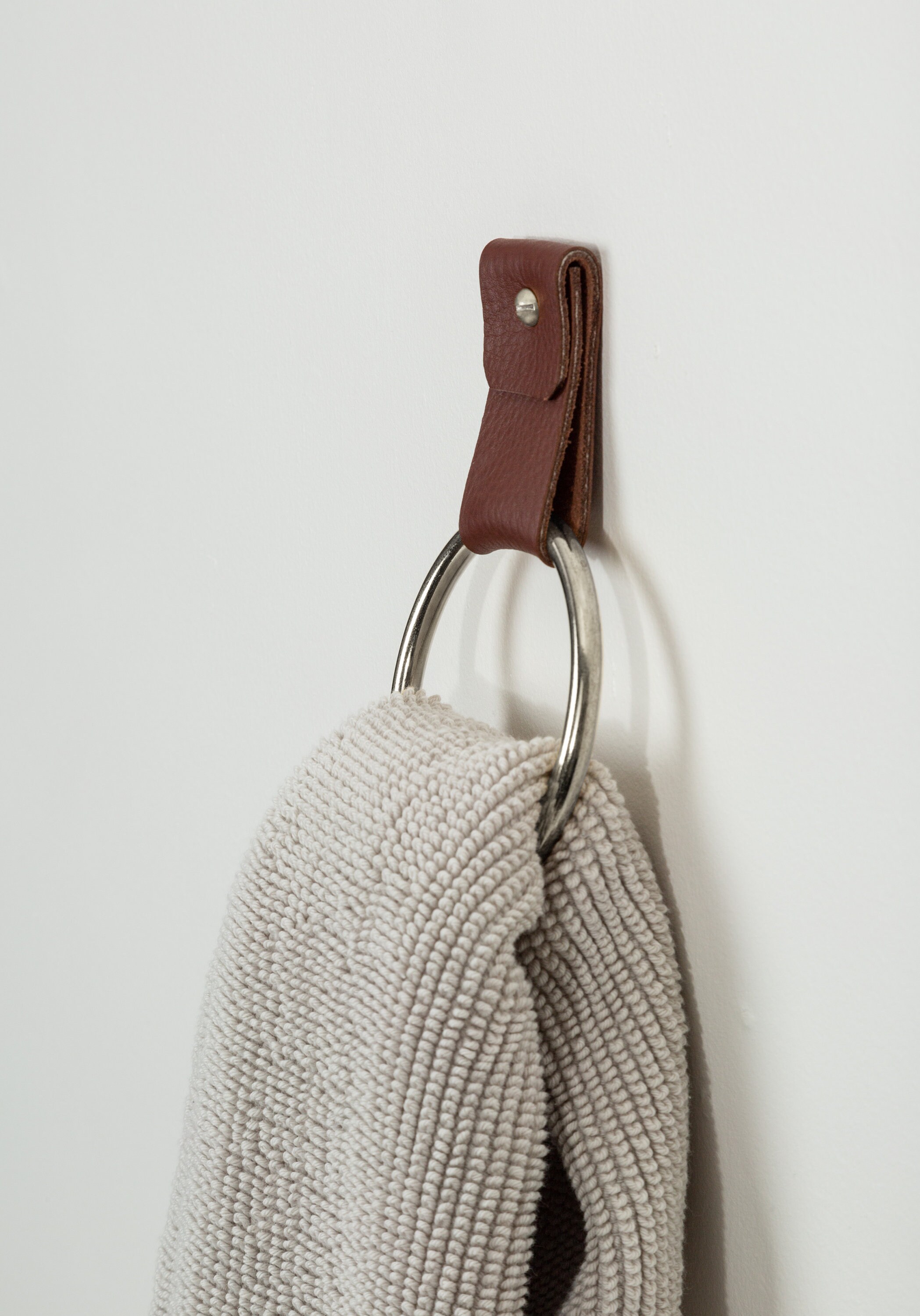 Hand Towel Holder Ring Leather & Brass Small Gold Modern Towel Hook ...