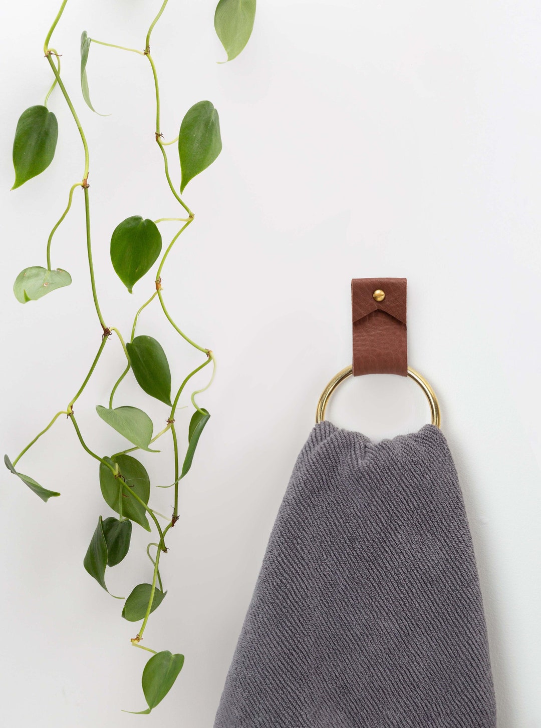 Hand Towel Holder Ring Leather & Brass Small Gold Modern Towel Hook ...