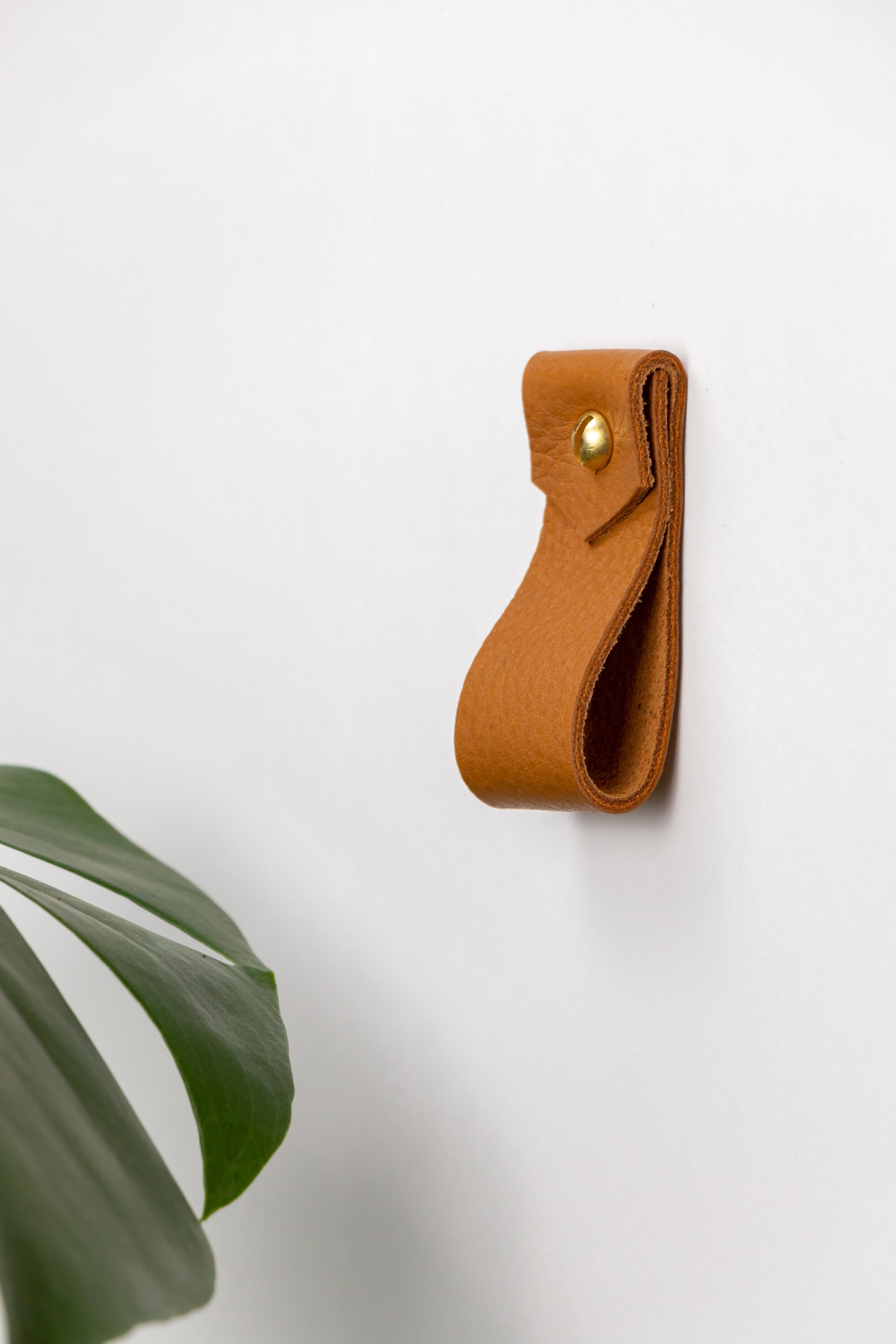 Small leather strap brass ring wall hook wall hanging storage | Etsy