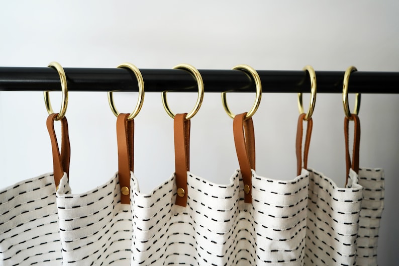 Extra Long Shower Curtain Hooks Metal Rings & Leather Loops Shower ...