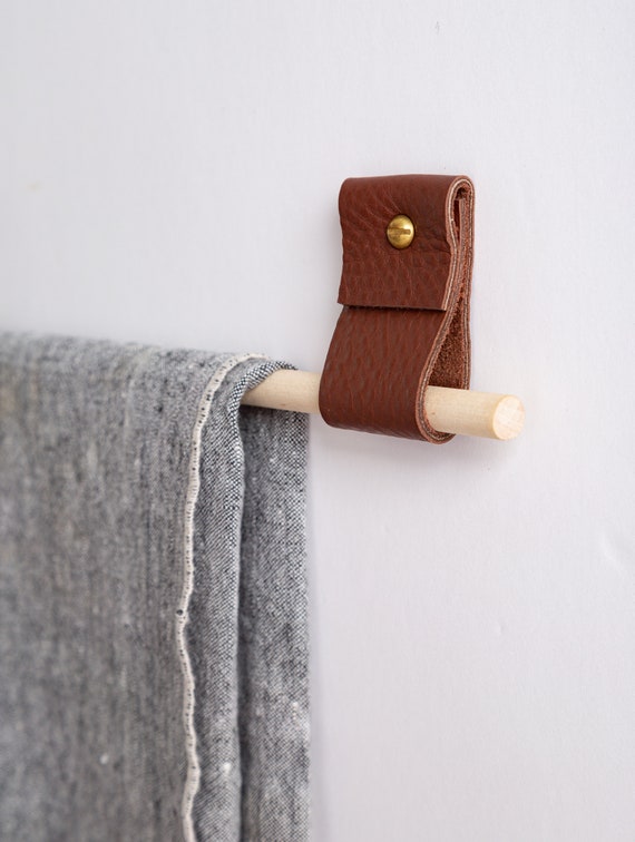 Small wide leather wall hanging strap towel hook for wall | Etsy
