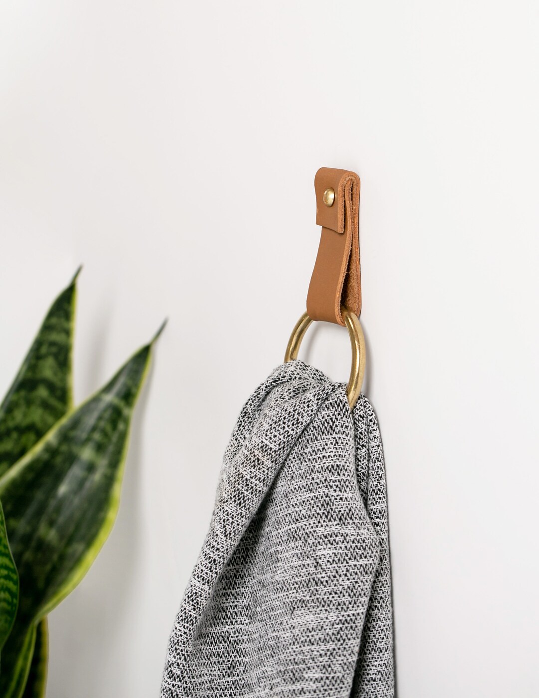 Small Leather and Brass Wall Hanging Strap Towel Hook for Wall Leather ...