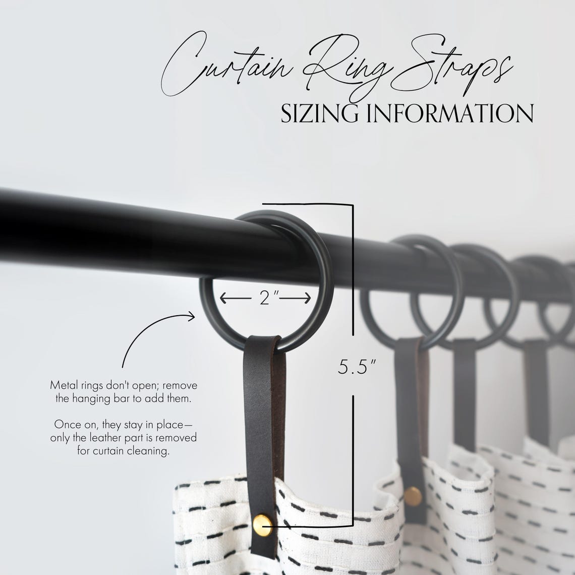 Extra Long Shower Curtain Hooks Metal Rings & Leather Loops Shower ...