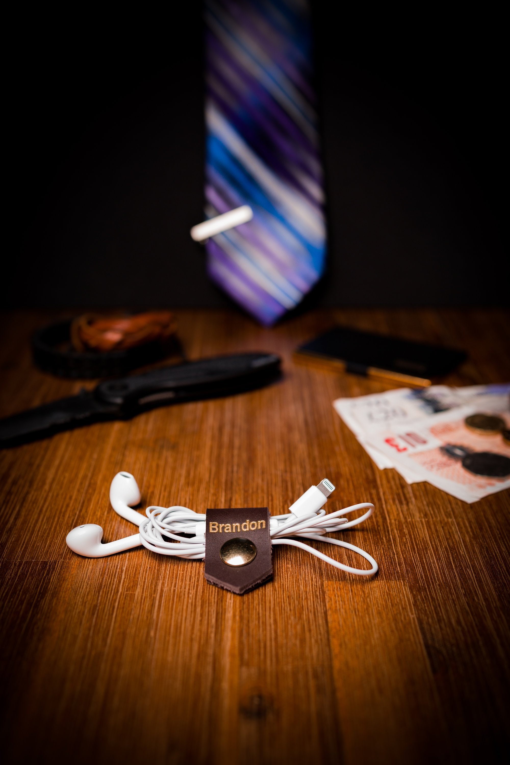 Personalised leather cable organizer cord keeper monogram | Etsy