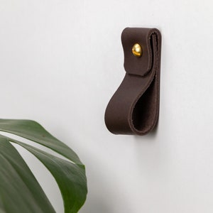 Small minimalist leather strap hanger for bath towel holder | Etsy